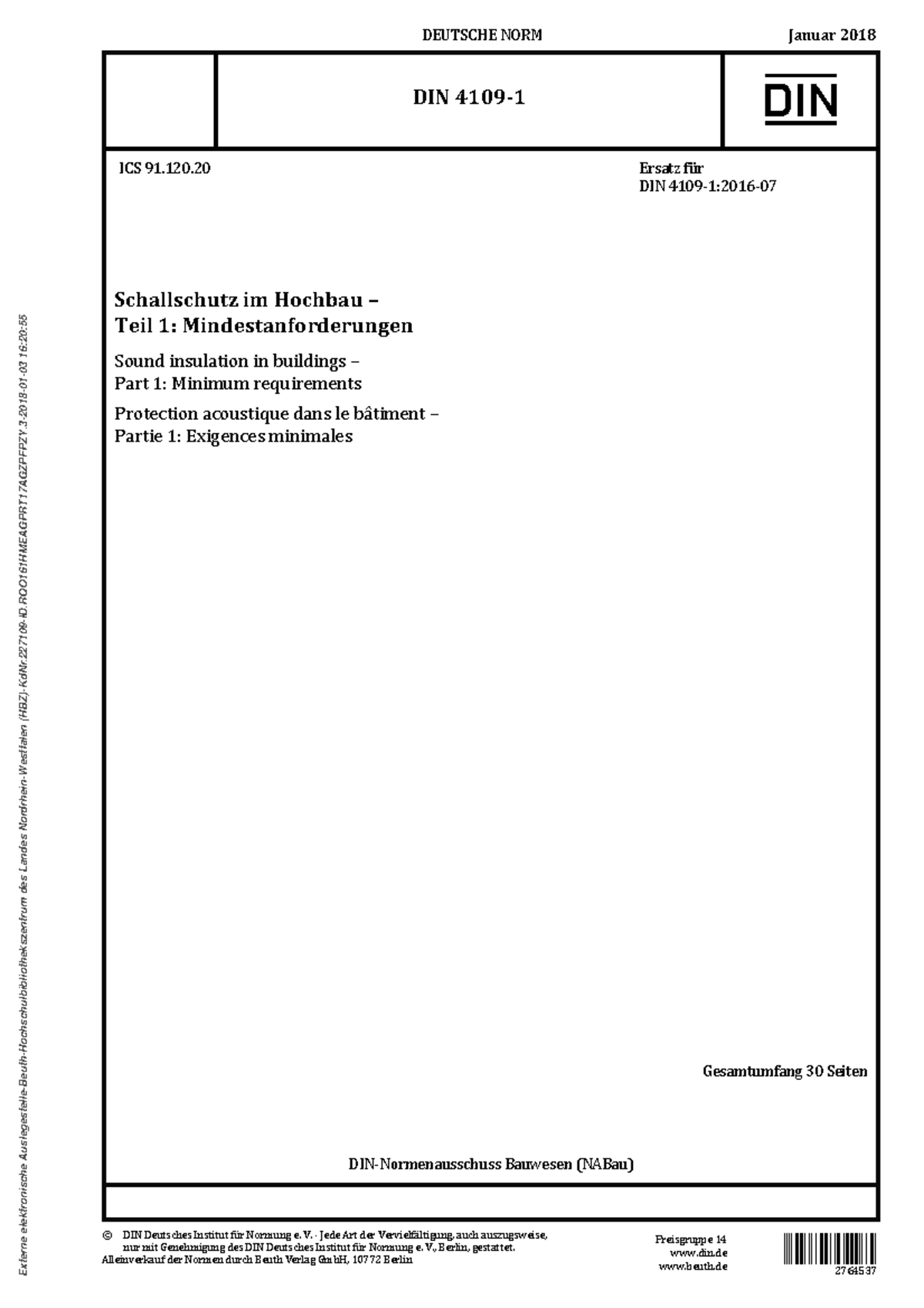 DIN 4109-1 2018 Schallschutz im Hochbau-Mindestanforderungen - PHKO-2 ...