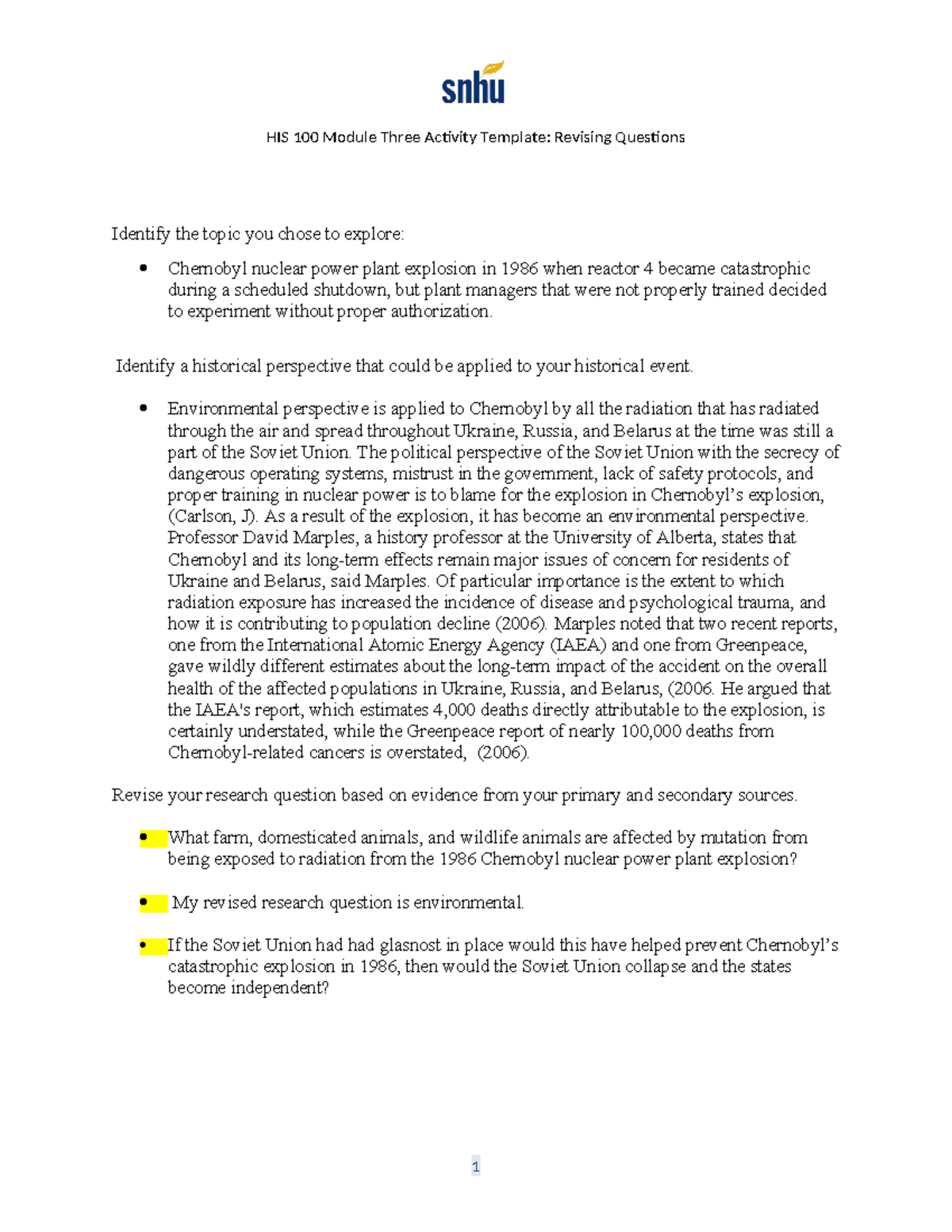 HIS 100 Module 3 Activity Revising Questions Template - HIS 100 Module ...