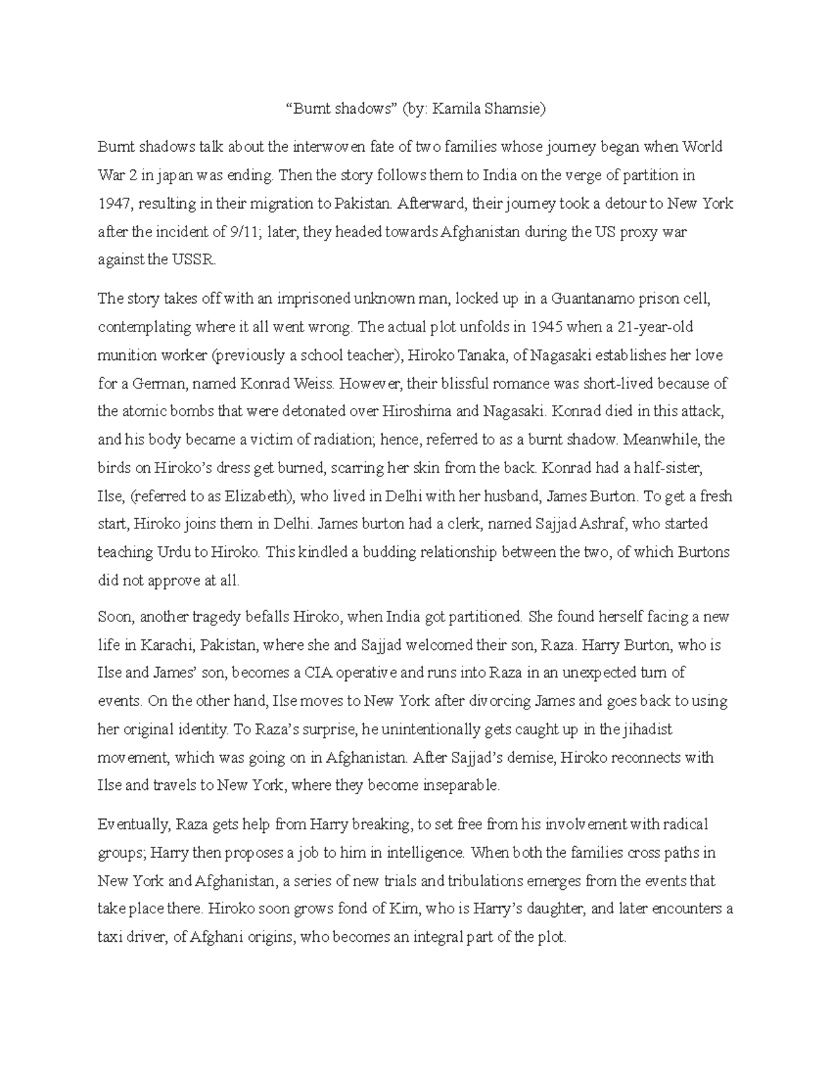 Upload new eng - plot synopsis of 'burnt shadows' is paraphrased ...