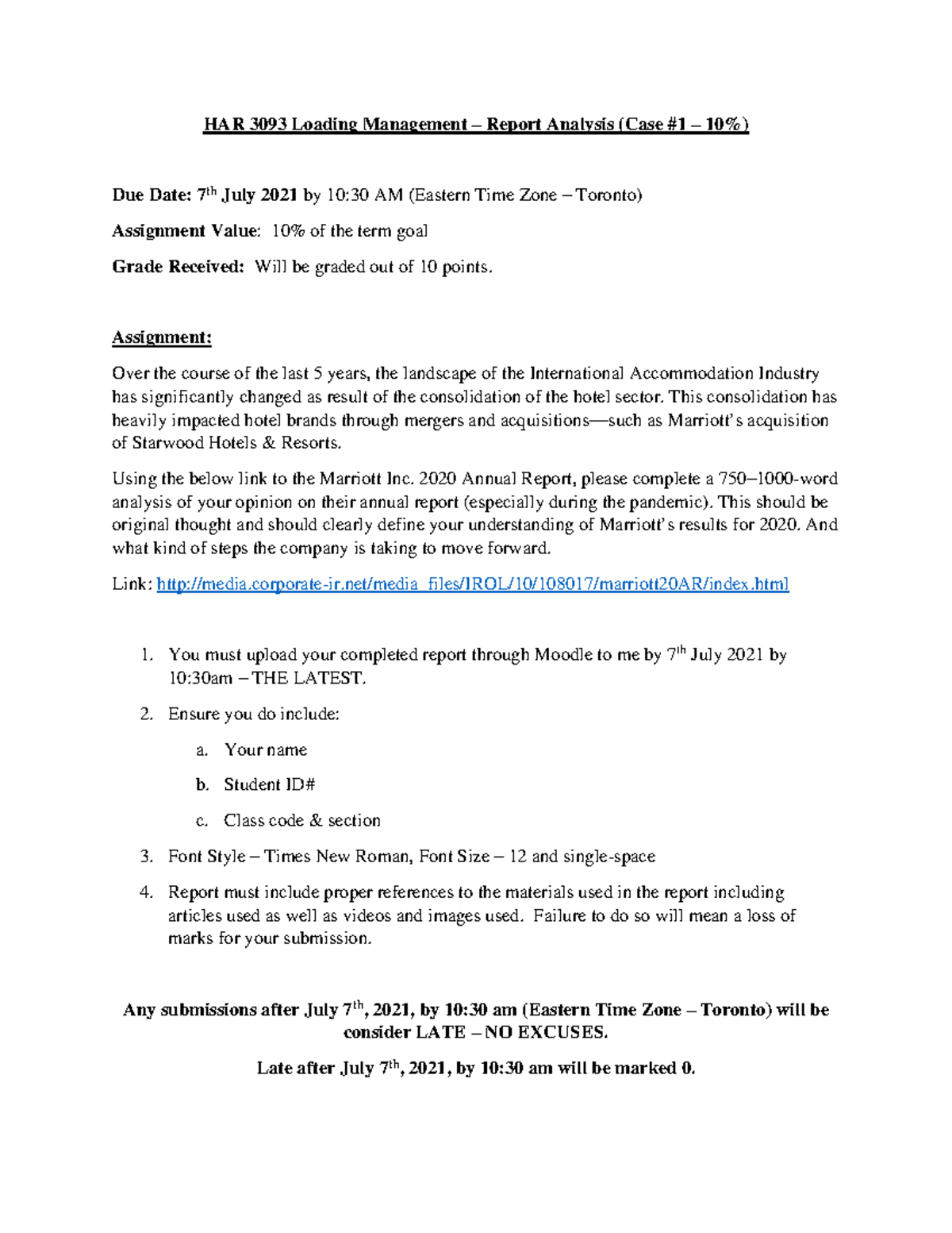 HAR 3093 Loading Management – Report Analysis (Case #1 – 10%) - HAR ...