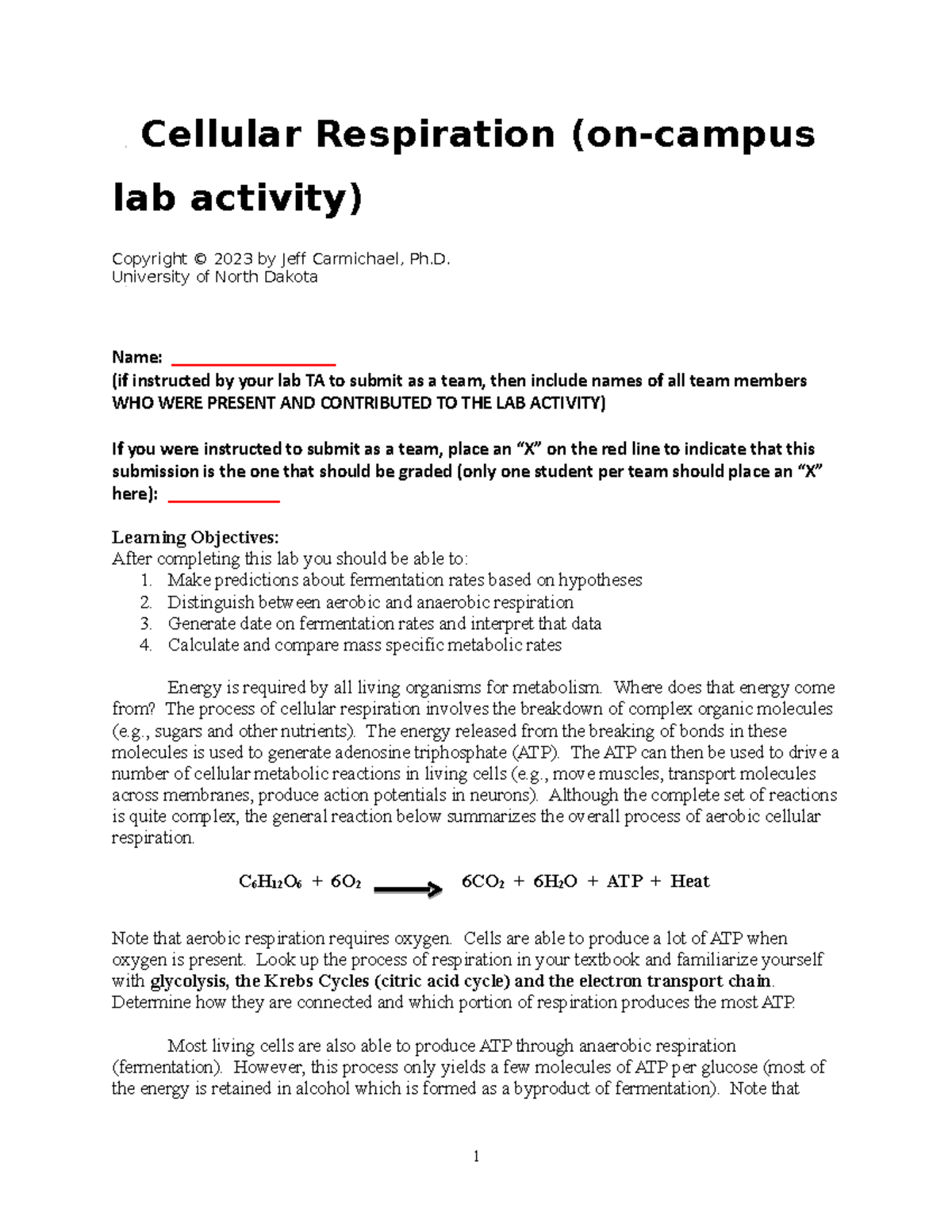 Cellular Respiration(oncampus) - Cellular Respiration (on-campus lab ...