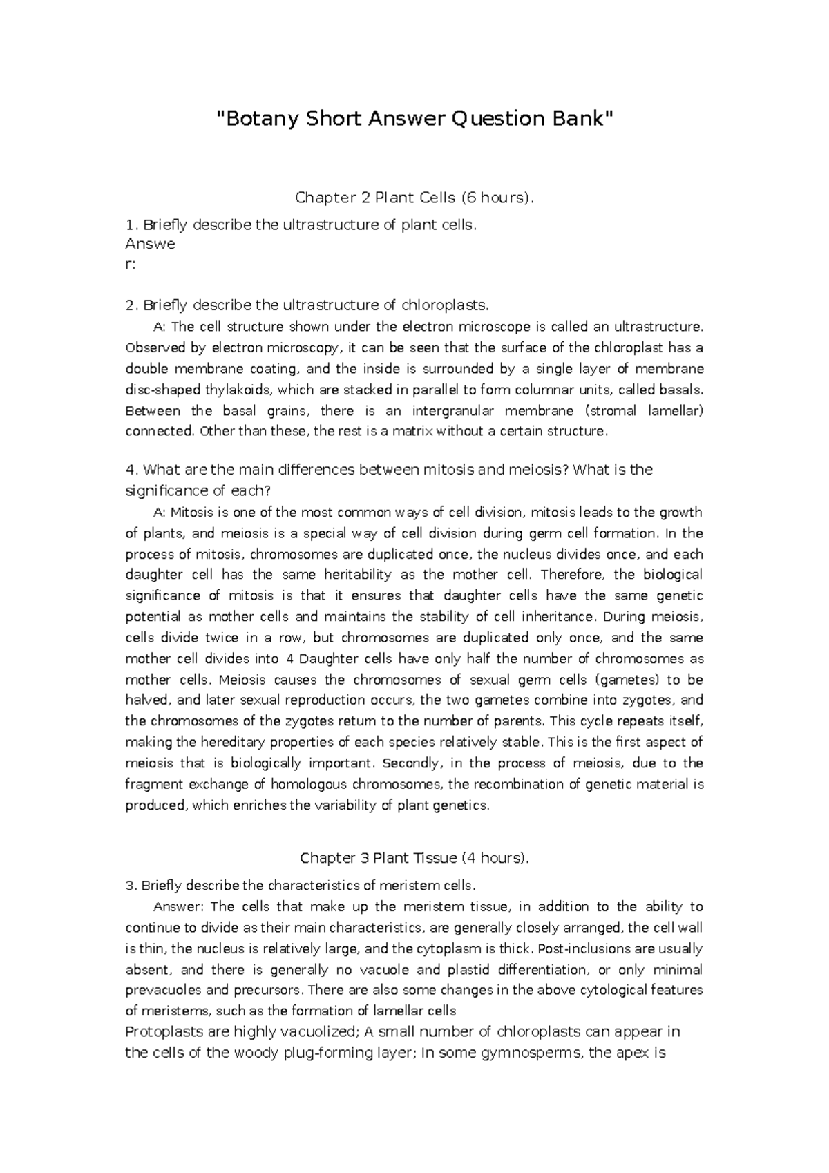 Botany Short Answer Question Bank - "Botany Short Answer Question Bank ...