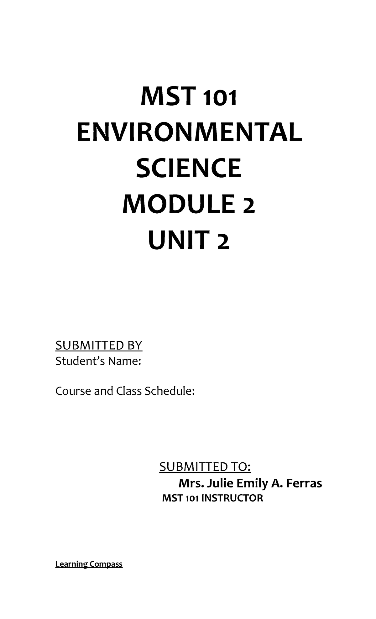 MST 101 Module 2 UNIT 2 Activity - Environmental Modelling - Ca'Foscari ...