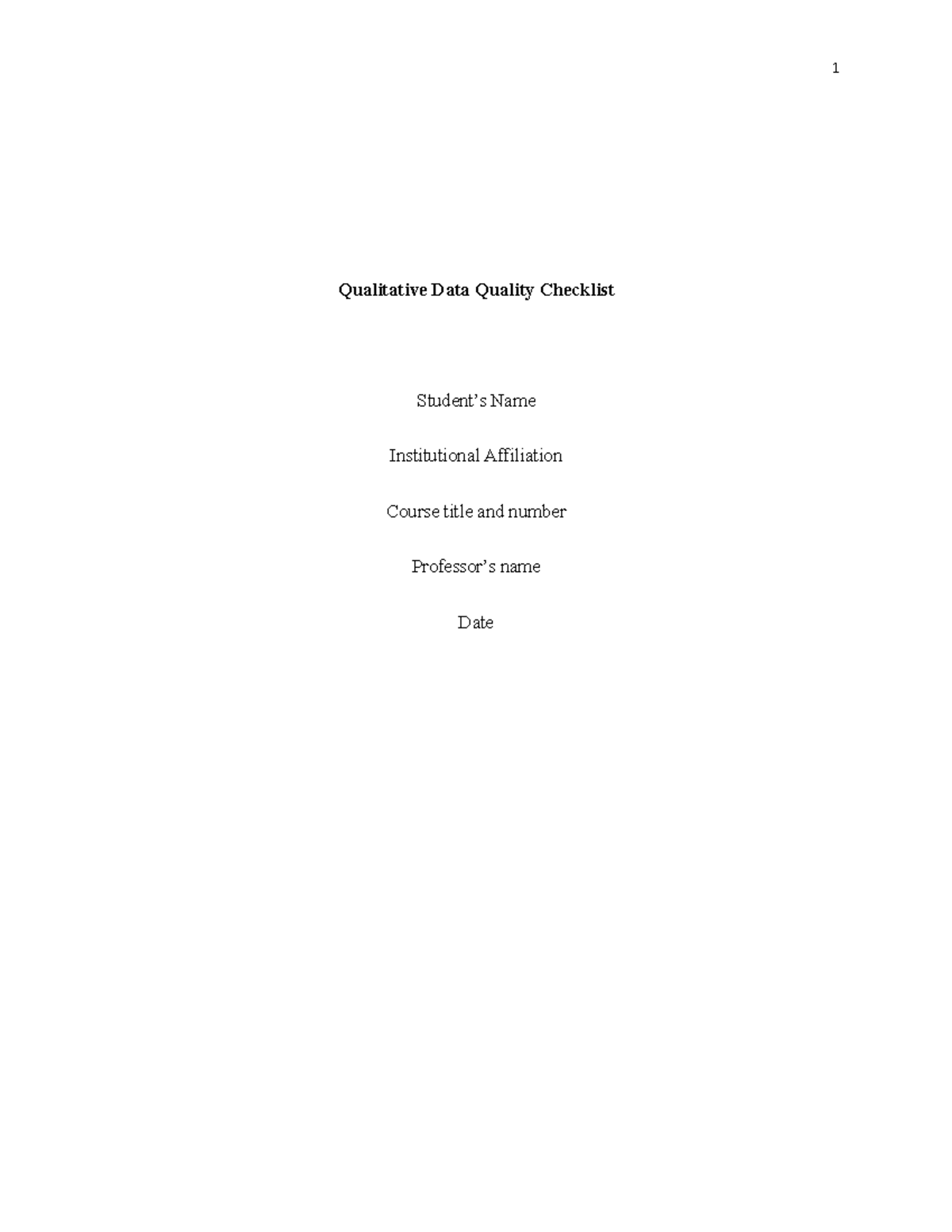 Qualitative Data Quality Checklist - Qualitative Data Quality Checklist ...