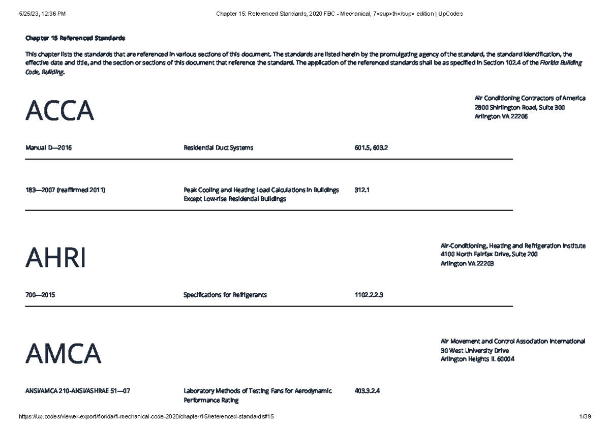 Chapter 15 Referenced Standards, 2020 FBC - Mechanical, 7 sup th sup ...