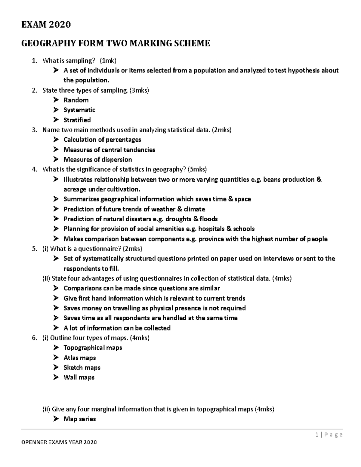 Set1 Geo Ms Mid Term 1 2021 Teacher - EXAM 2020 GEOGRAPHY FORM TWO ...
