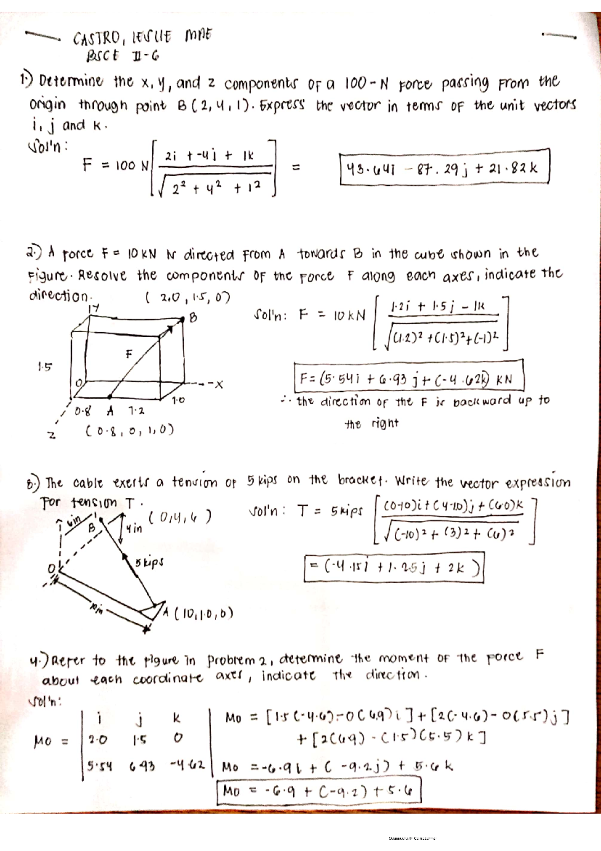 STATICS OF RIGID BODIES -Components and Moments of Forces in Space (3D ...