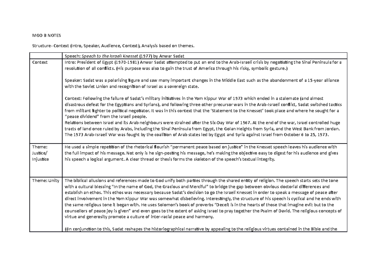 Notes for Mod A - MOD B NOTES Structure- Context (Intro, Speaker ...