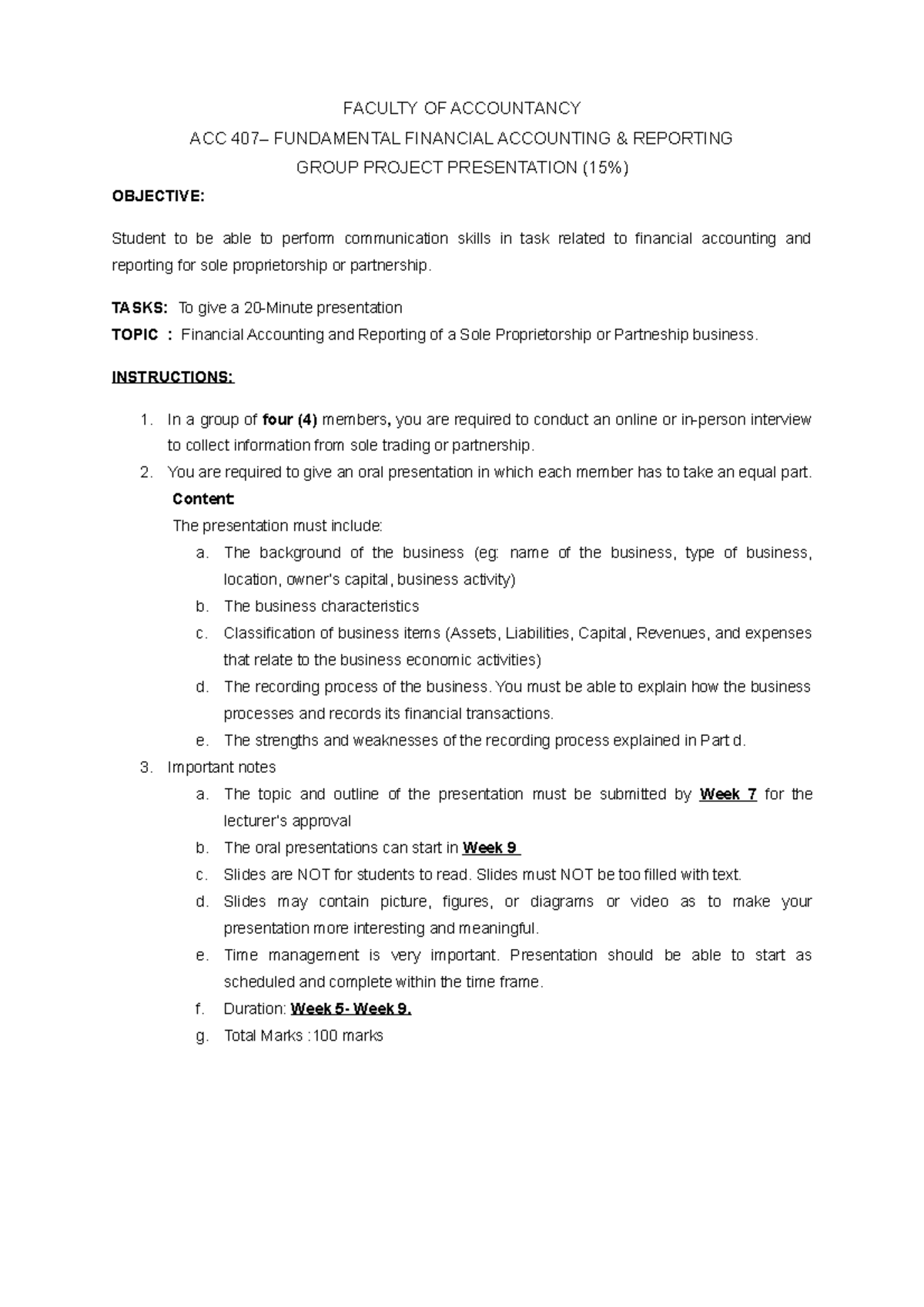 ACC407 Project 1 Presentation - FACULTY OF ACCOUNTANCY ACC 407 ...