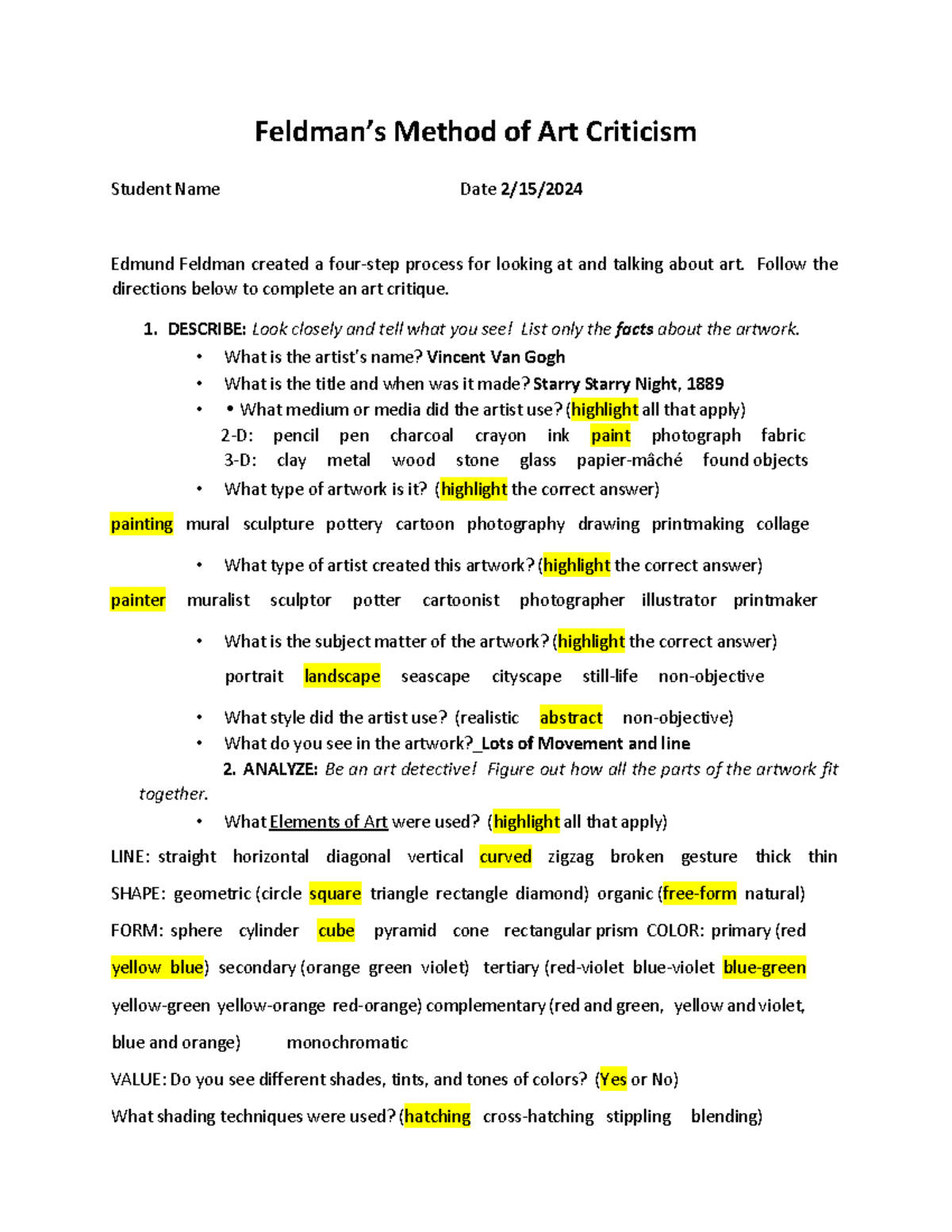 Annotated-Feldmans Methodof Art Criticism Worksheet%20chris - Feldman’s ...