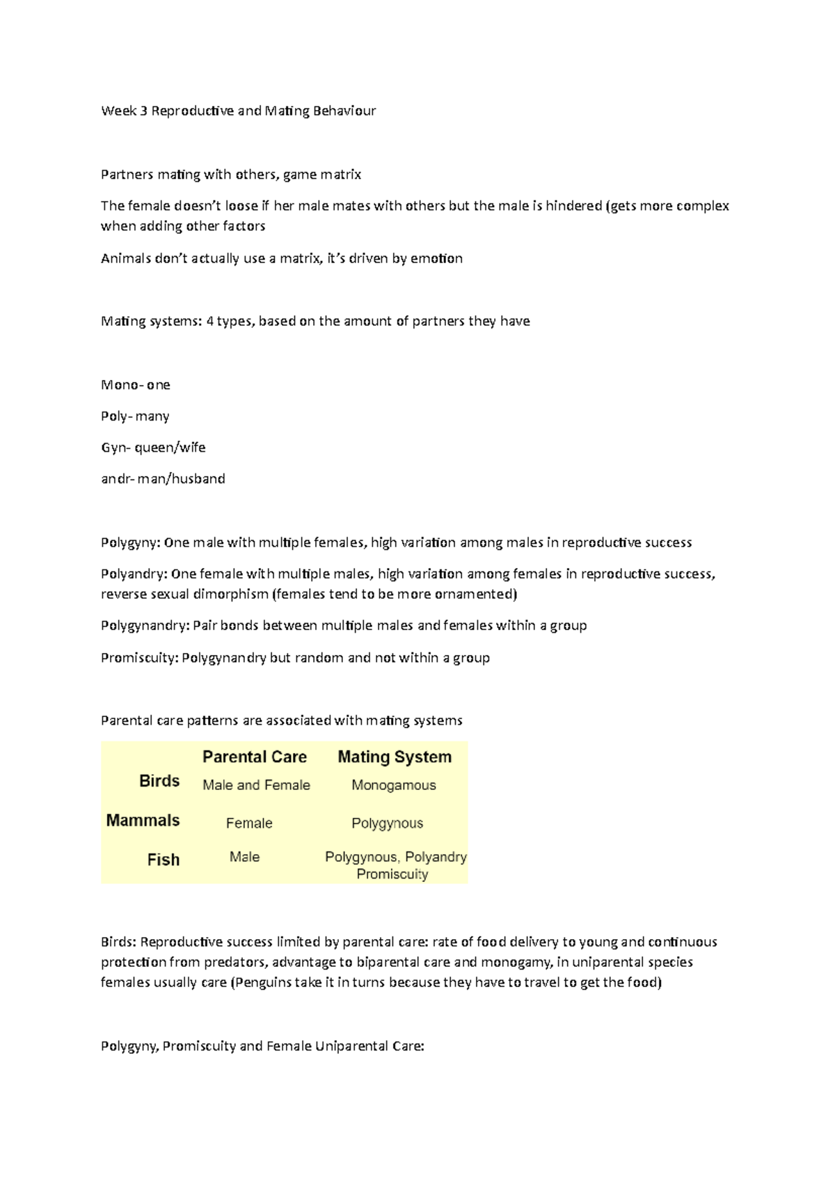 Reproductive and Mating Behaviour - Week 3 Reproductive and Mating ...