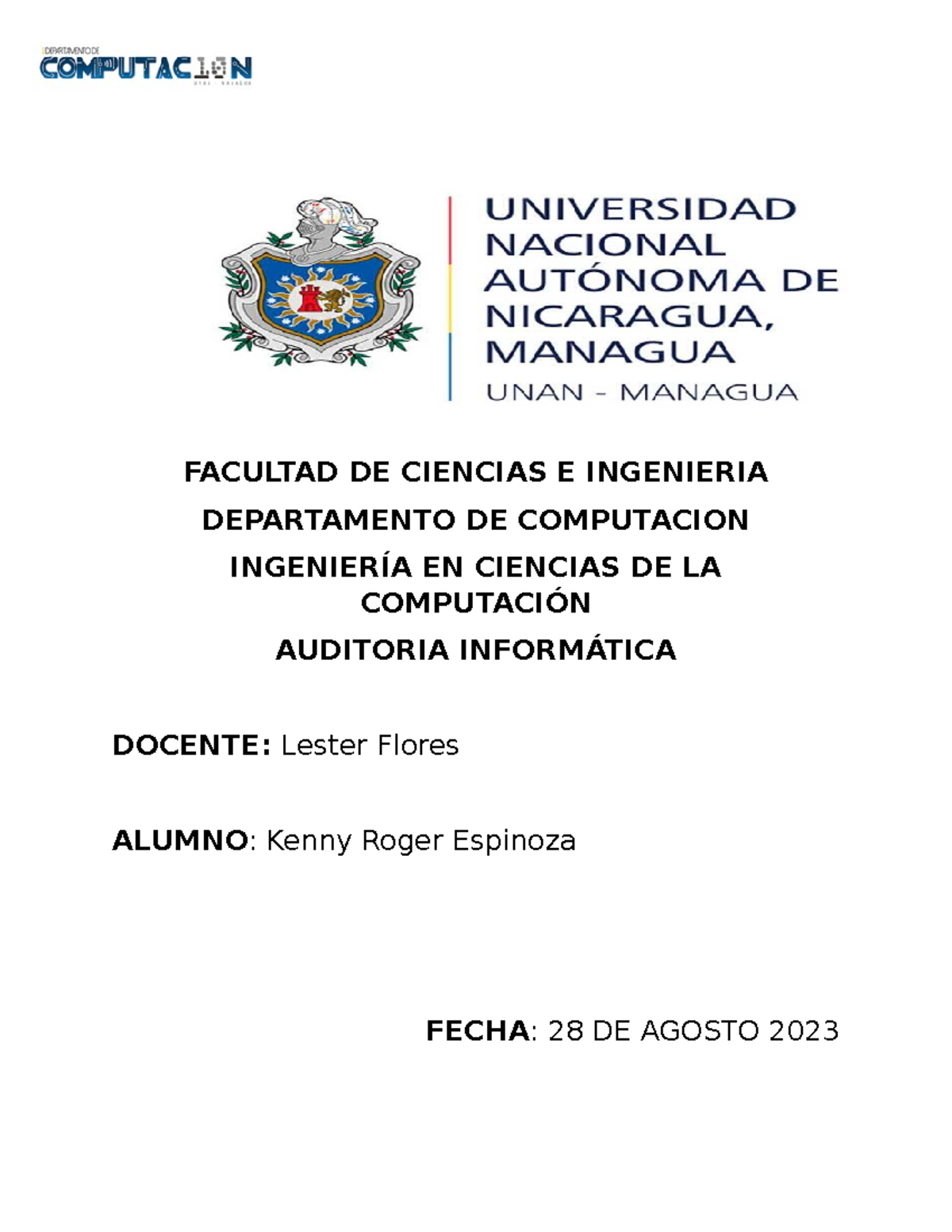 Auditoria 1ER Tarea - Primer entregable - FACULTAD DE CIENCIAS E ...