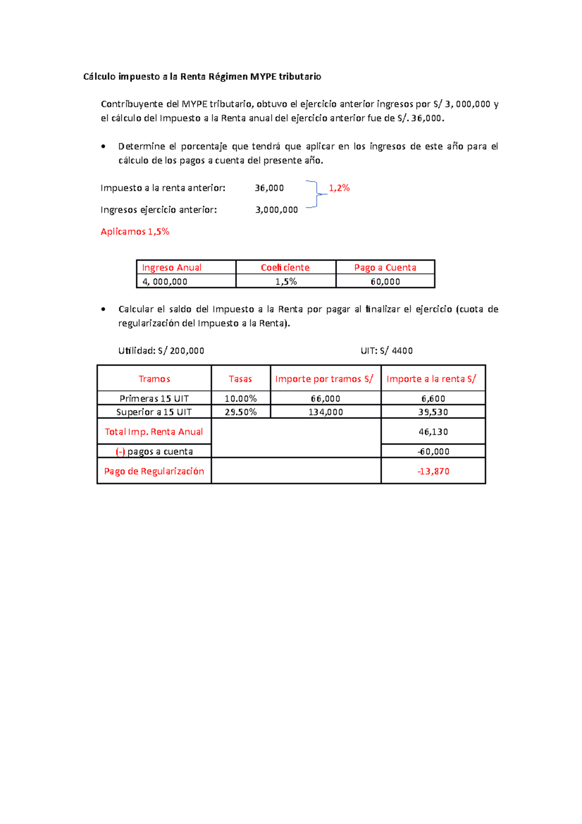 1 - EJERCICIO CONTABILIDAD GENERAL - Cálculo impuesto a la Renta Régimen MYPE tributario - Studocu