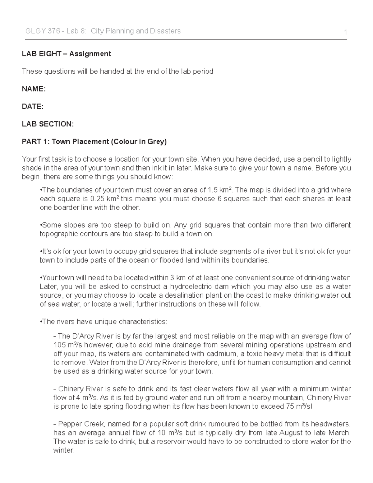 Lab 8 Assignment 2023 - Lab information for geology lab - 1 LAB EIGHT – Assignment These ...