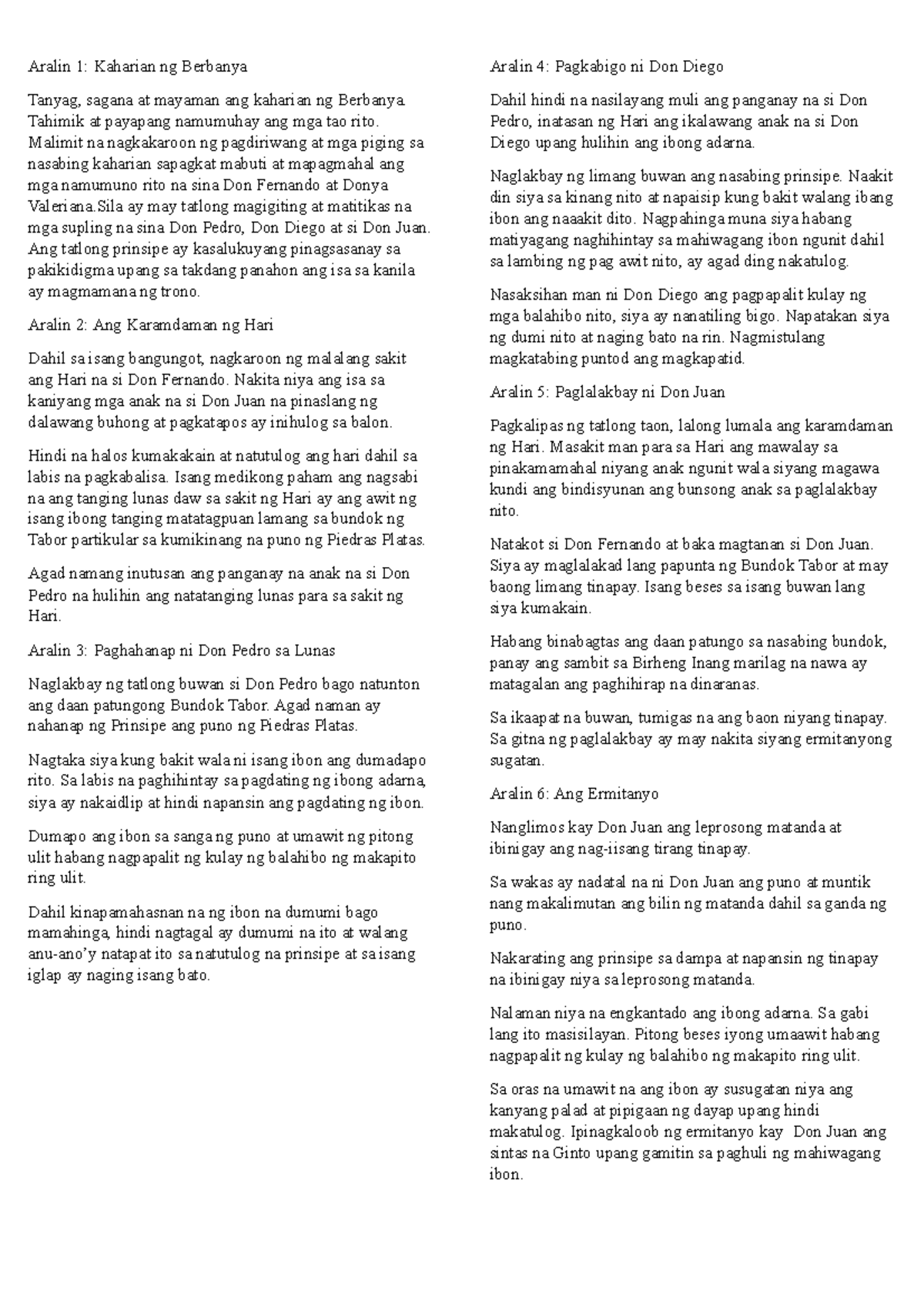 Ibong adarna kum - dwefwef - Aralin 1: Kaharian ng Berbanya Tanyag ...