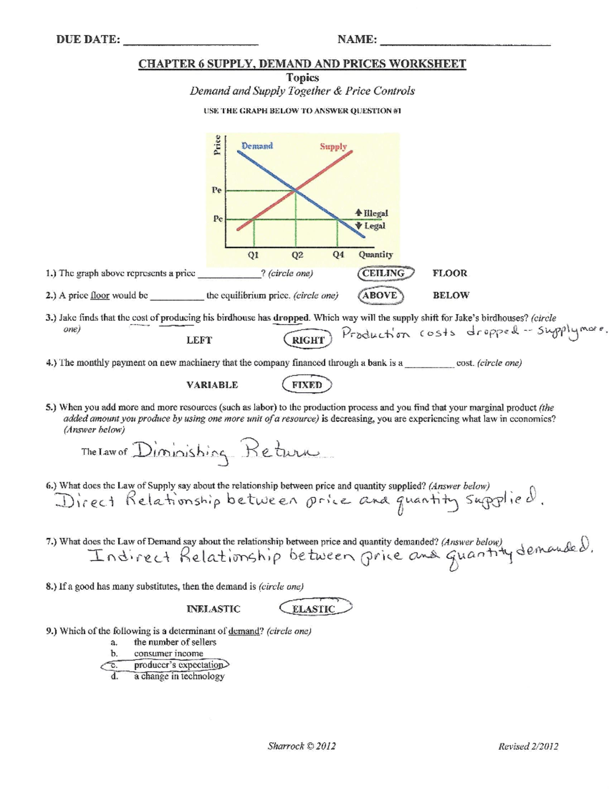 Answers to chapter 6 supply and demand study guide - Studocu