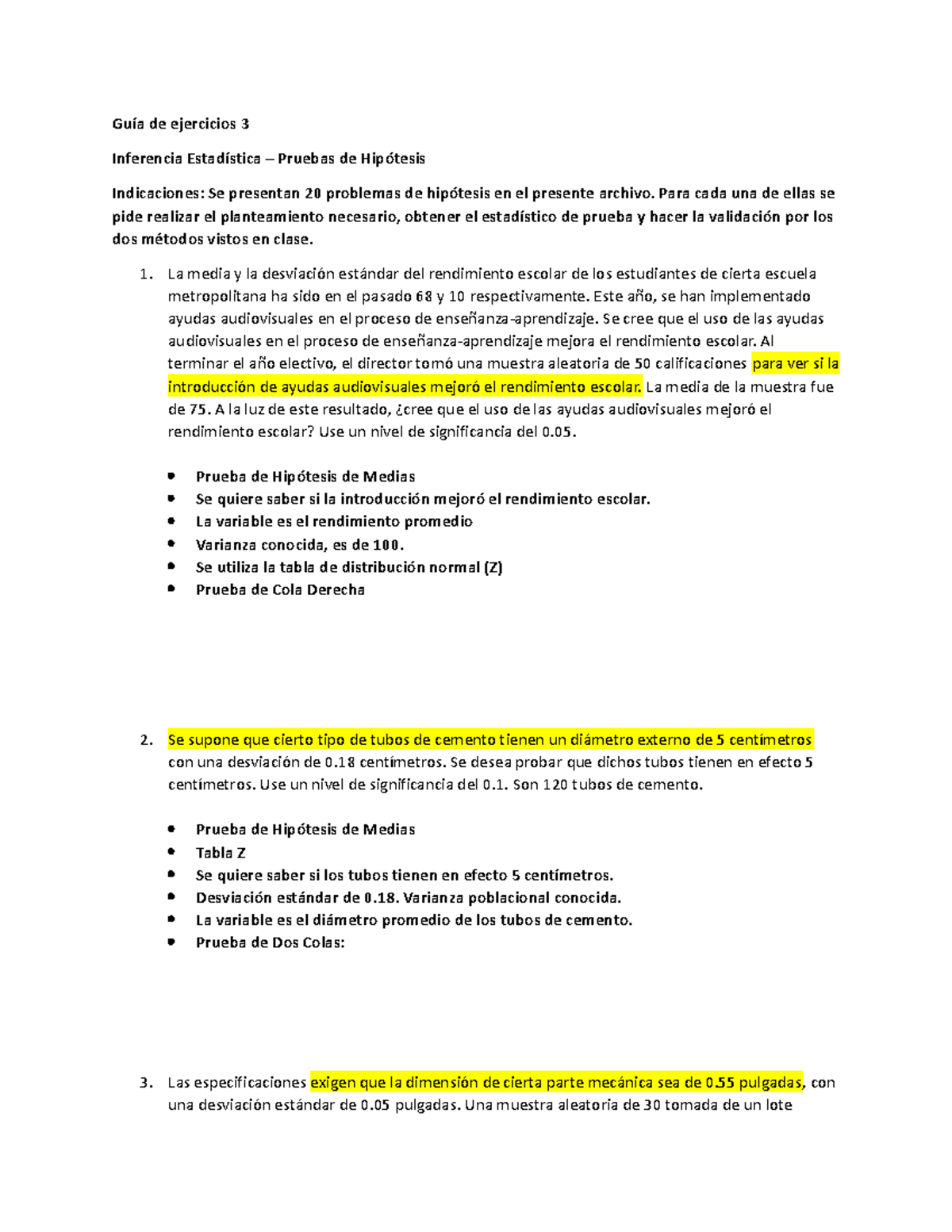Guía3-SOLV - Guía de Ejercicios de Prueba de Hipotesis - Psico ...