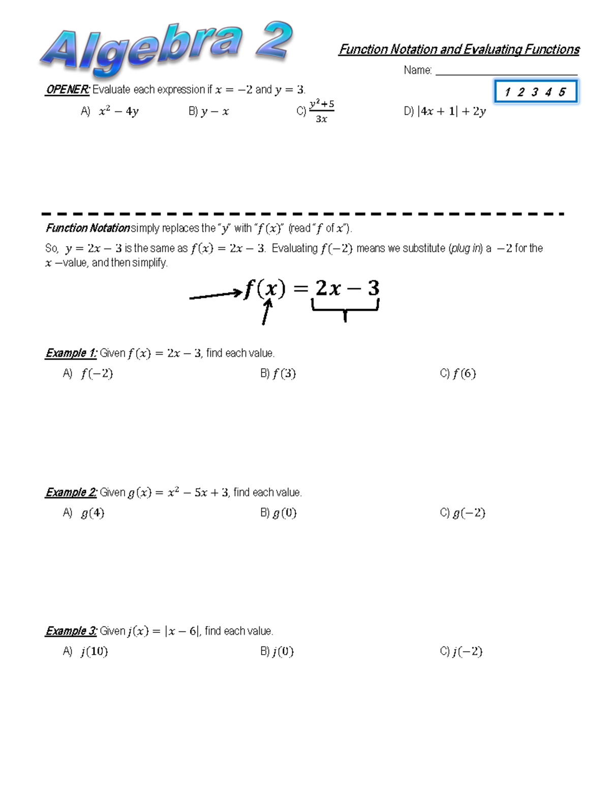 Day 4 - Function Notation and Evaluating NC Notes - Function Notation ...