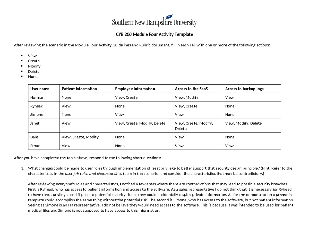 CYB 200 4-3 Mc Rae - CYB 200 Module Four Activity Template After ...