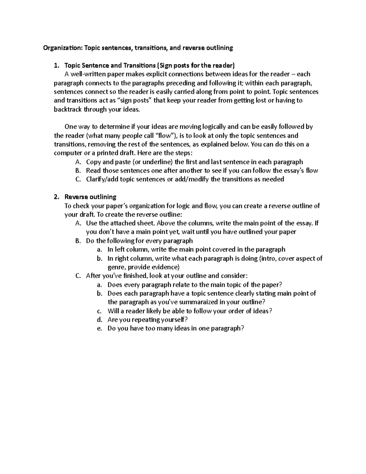 2:26 In-Class Instructions - Organization: Topic sentences, transitions ...