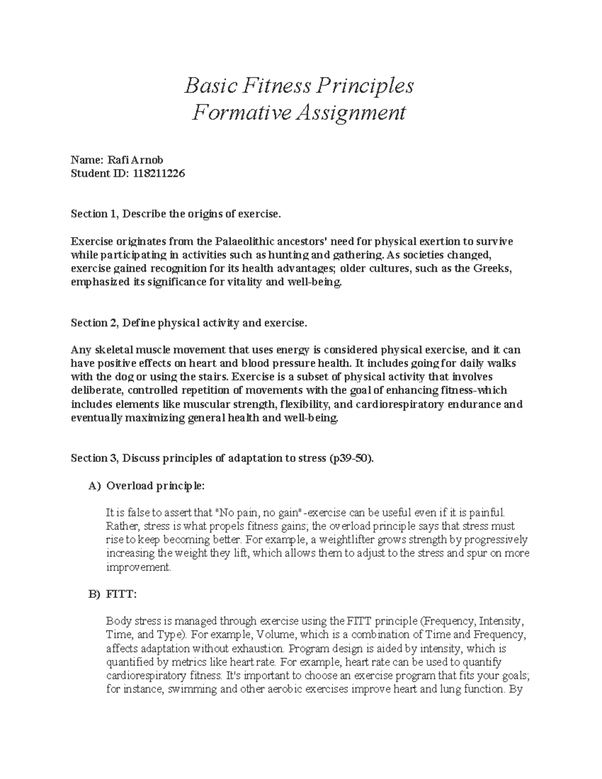 Fitness-week3 - Basic Fitness Principles Formative Assignment Name ...