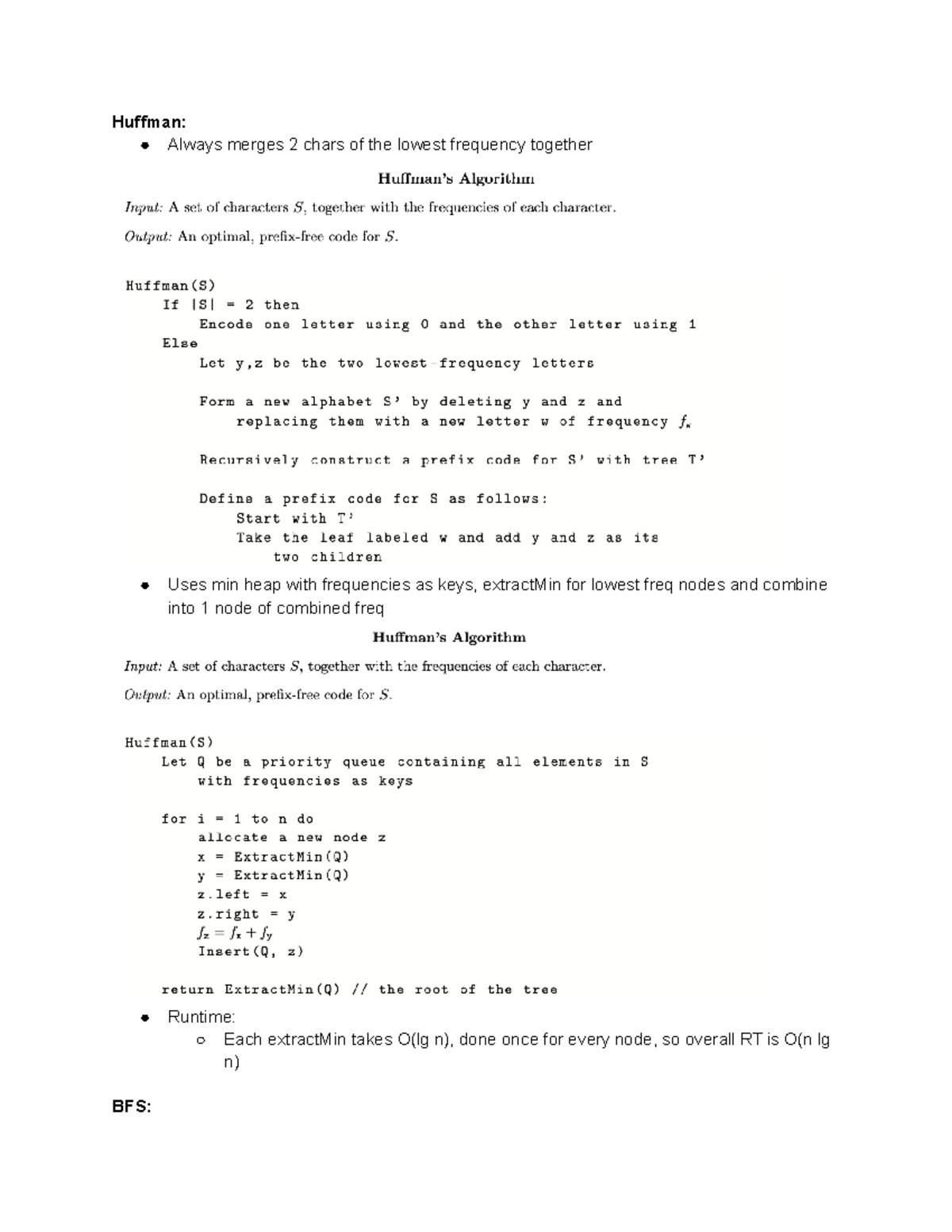 C121 Midterm 2 Review - Huffman: Always merges 2 chars of the lowest ...