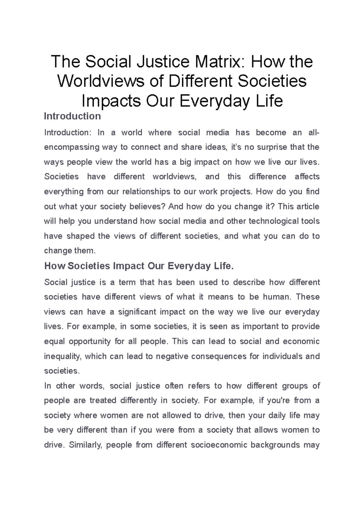 The Social Justice Matrix How the Worldviews of Different Societies ...