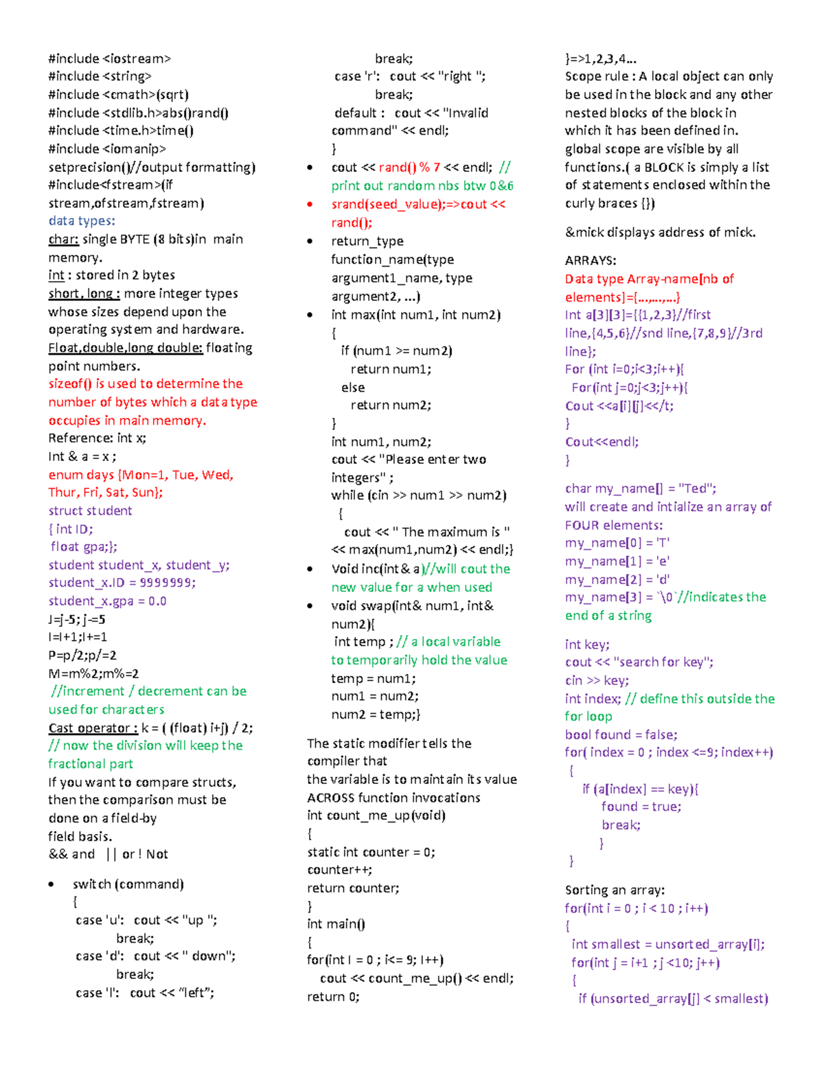 Cheat sheet for final - #include #include #include - Studocu