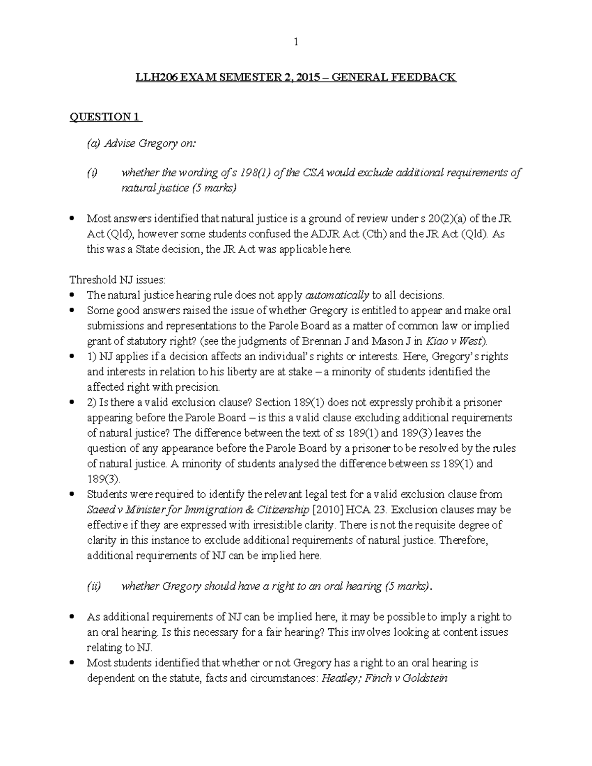 LLH206 2015 exam feedback - LLH206 EXAM SEMESTER 2, 2015 – GENERAL ...