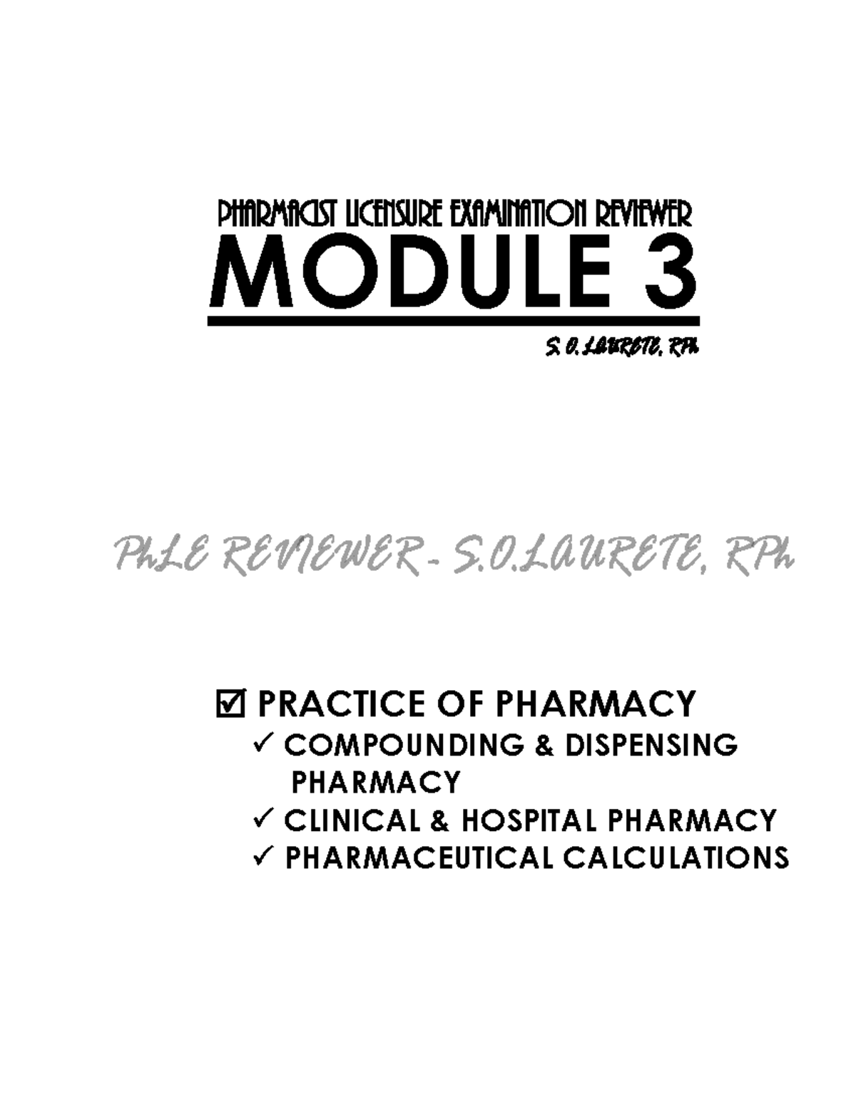 PHLE Reviewer Module 3 - Pharmacy Board Exam Materials - MODULE 3 ...
