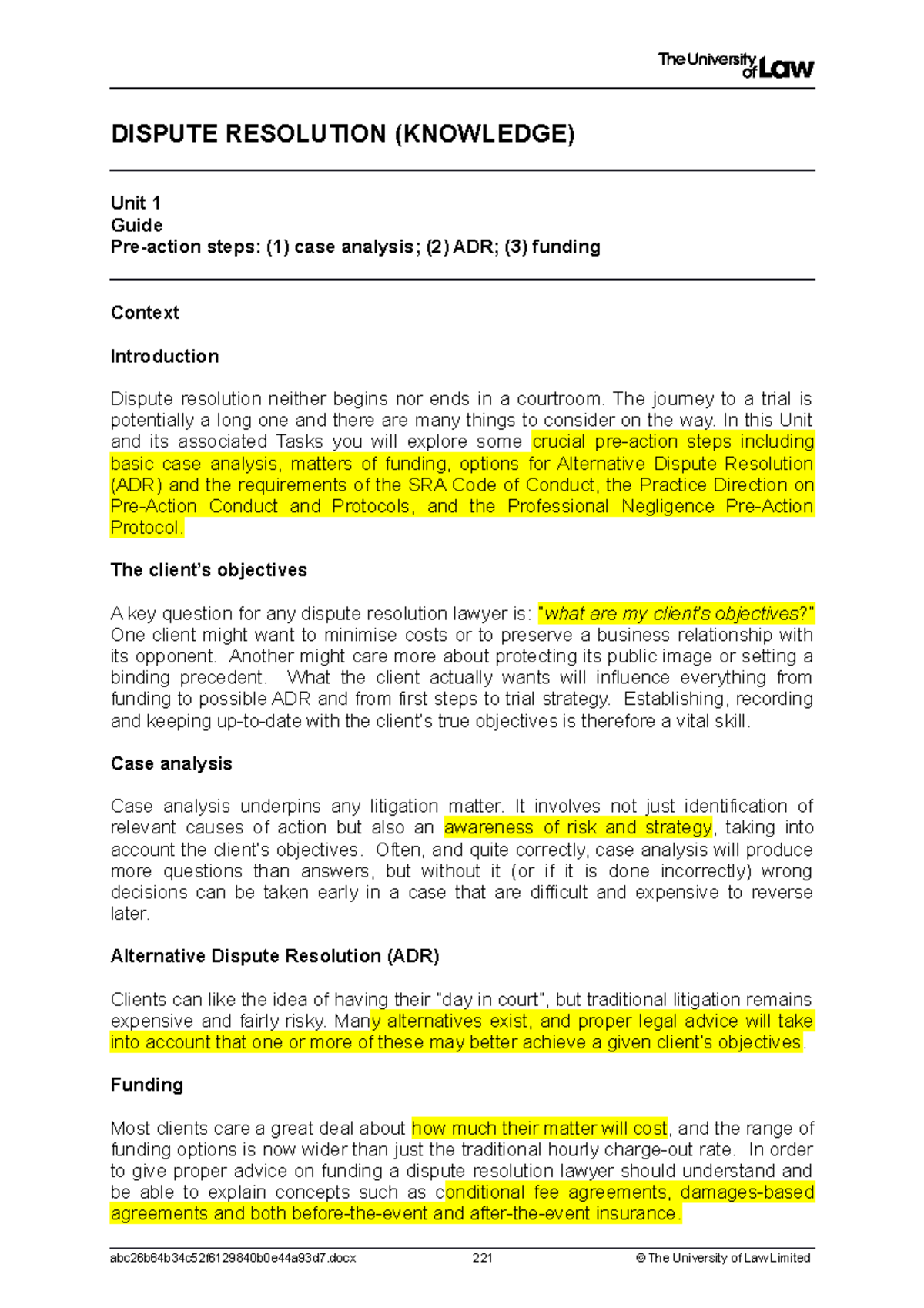 1. Notes (My Own) - DISPUTE RESOLUTION (KNOWLEDGE) Unit 1 Guide Pre ...