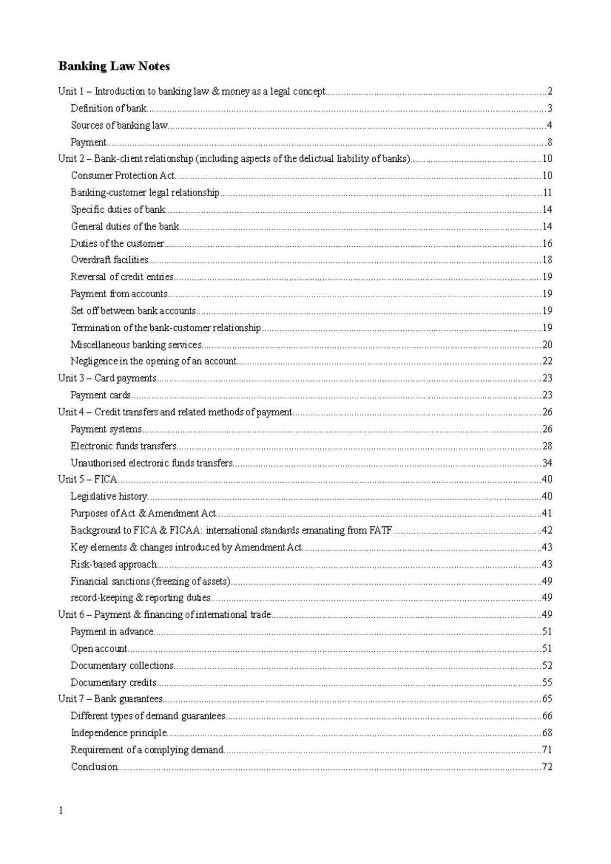 Banking Law Notes-1 - Banking Law Notes Unit 1 – Introduction to ...
