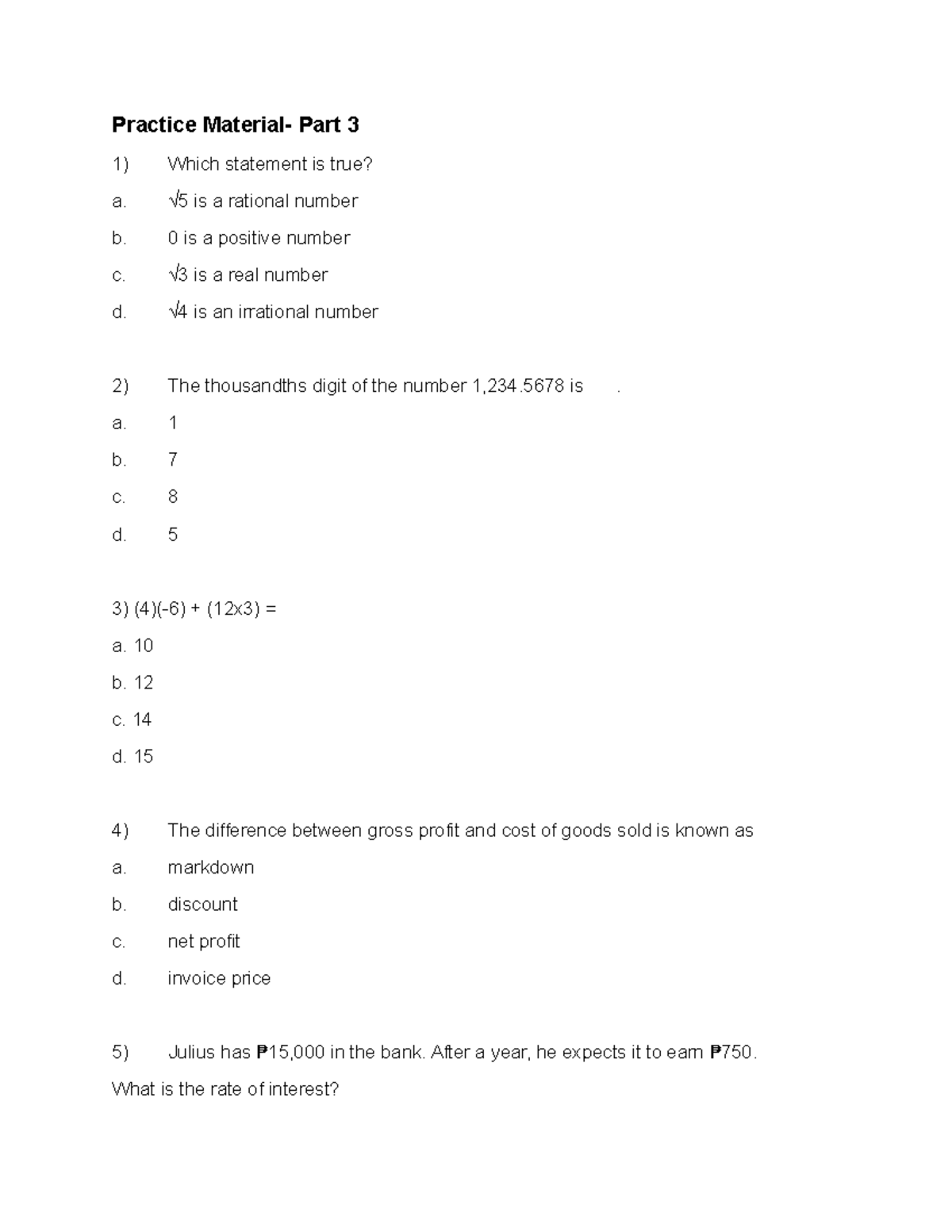 College and Advance Algebra-Part 3 - Practice Material- Part 3 Which ...