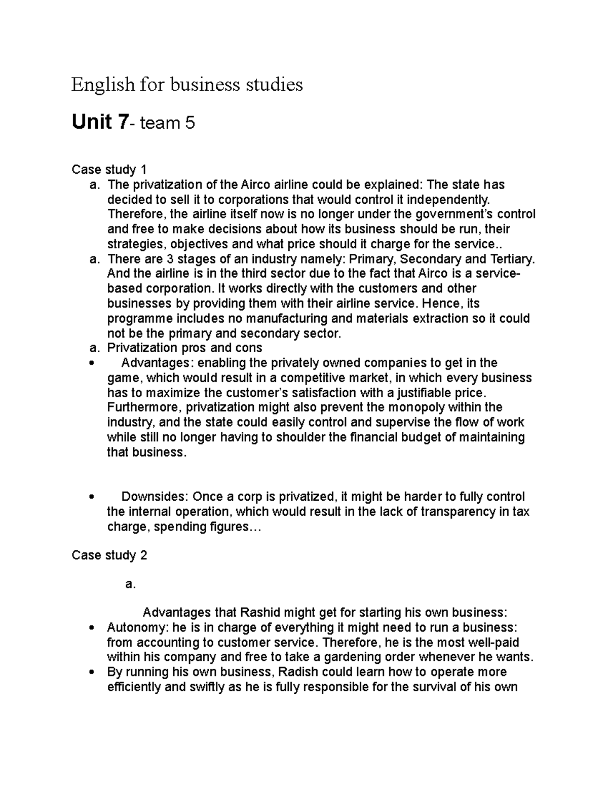 ESP111 - tiếng anh thương mại nhóm 5- unit7 - English for business studies Unit 7 - team 5 Case ...