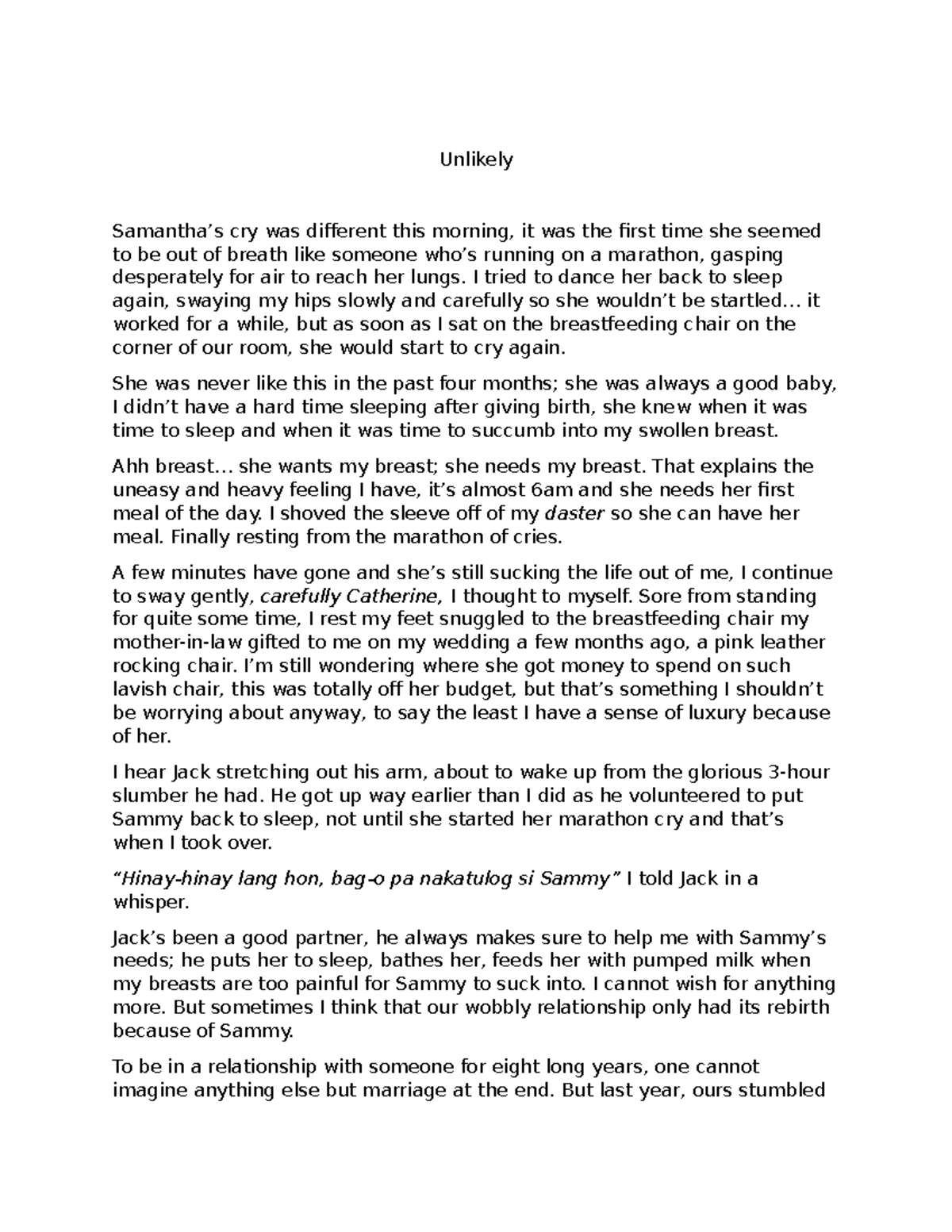 Unlikely: A Short Story - Unlikely Samantha’s cry was different this ...