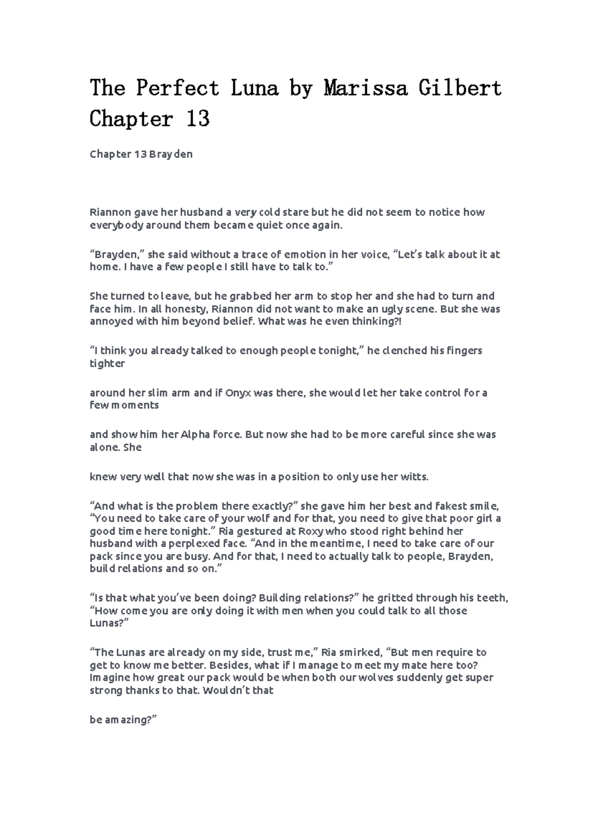 Perfect luna 13 pdf - summary - The Perfect Luna by Marissa Gilbert Chapter 13 Chapter 13 ...