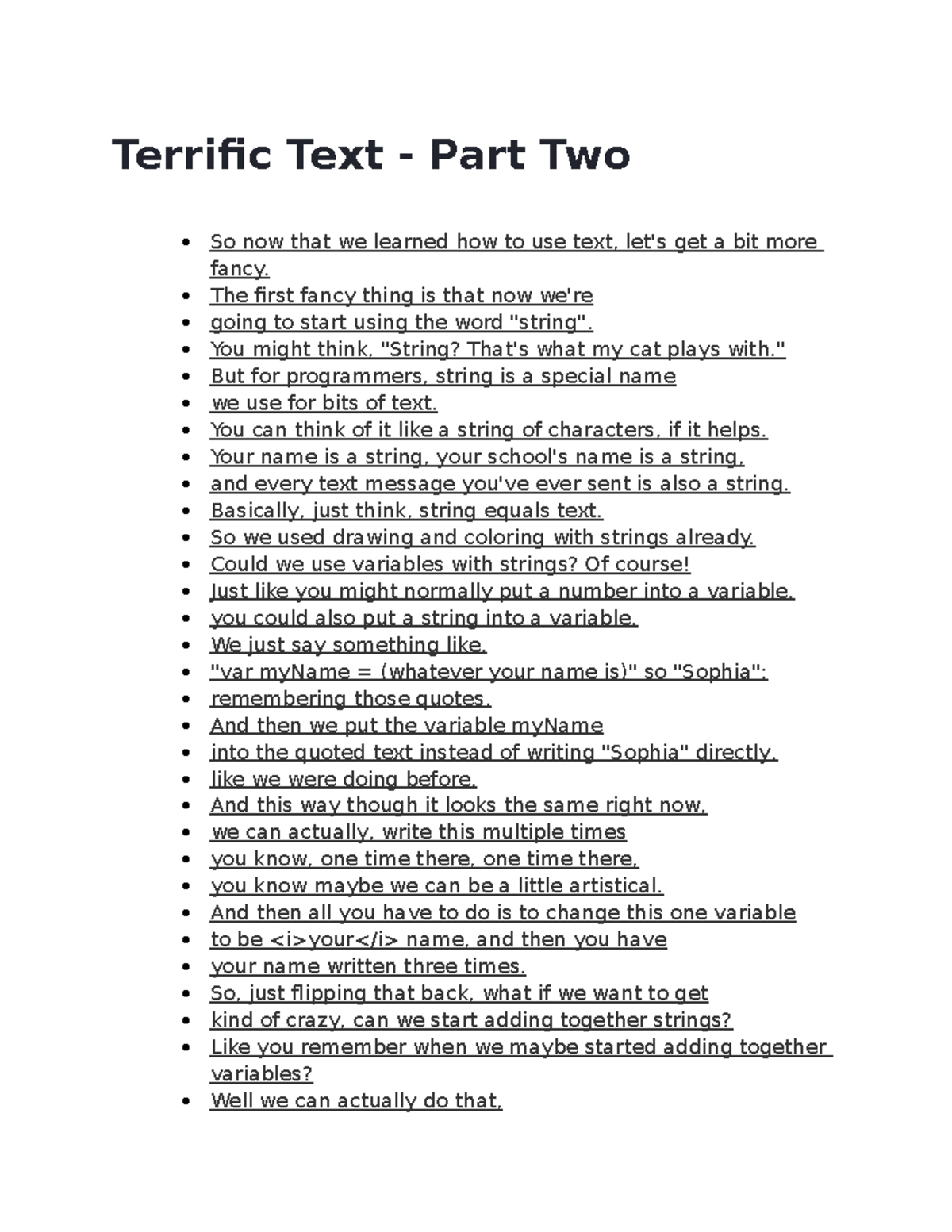 Terrific Text - Part Two - The first fancy thing is that now we're ...