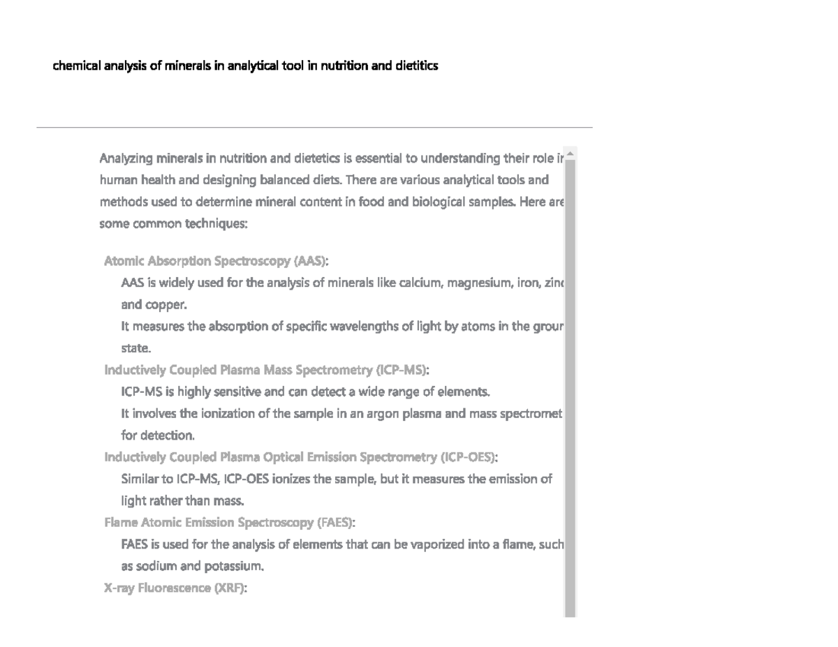 Mineral analysis - self made - Food Science & Technology - Studocu