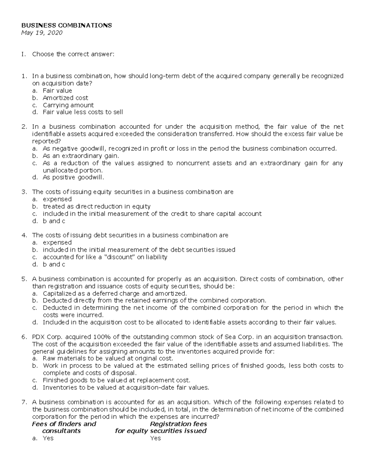 Pdfcoffee - Business Combination Notes - BUSINESS COMBINATIONS May 19 ...