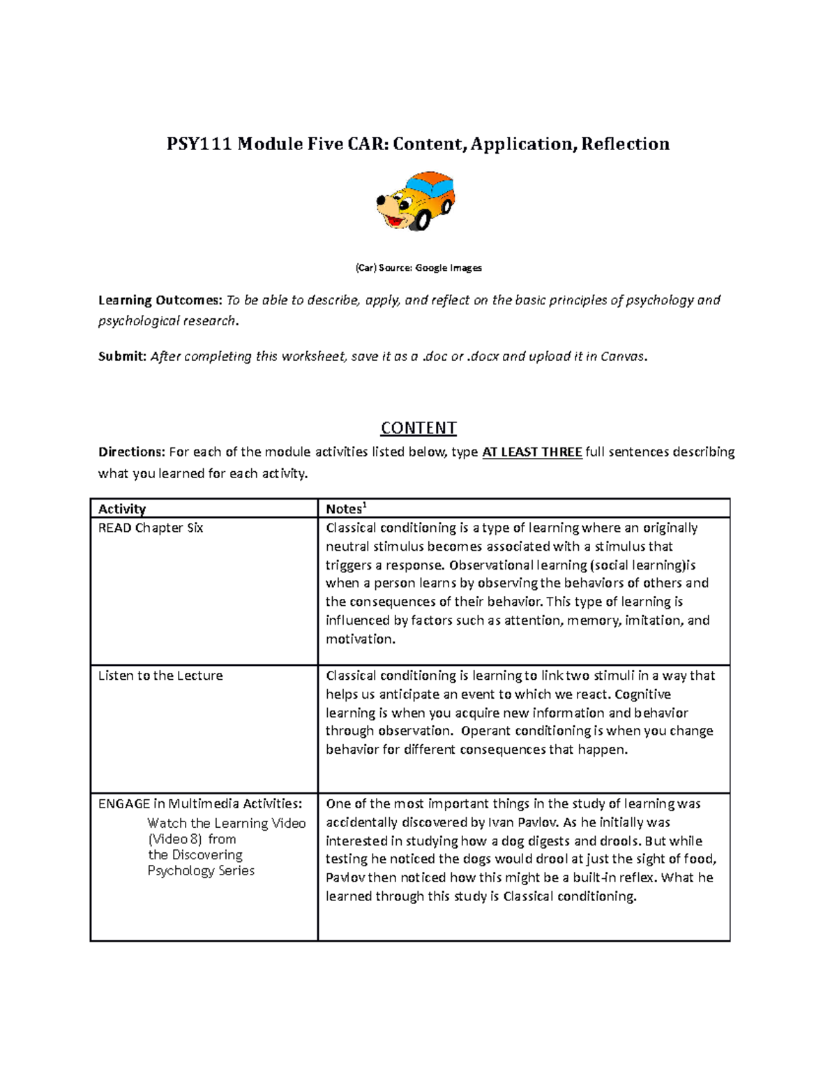 PSY111 Module 5 CAR (Simpson, 2022)-1 - PSY111 Module Five CAR: Content ...