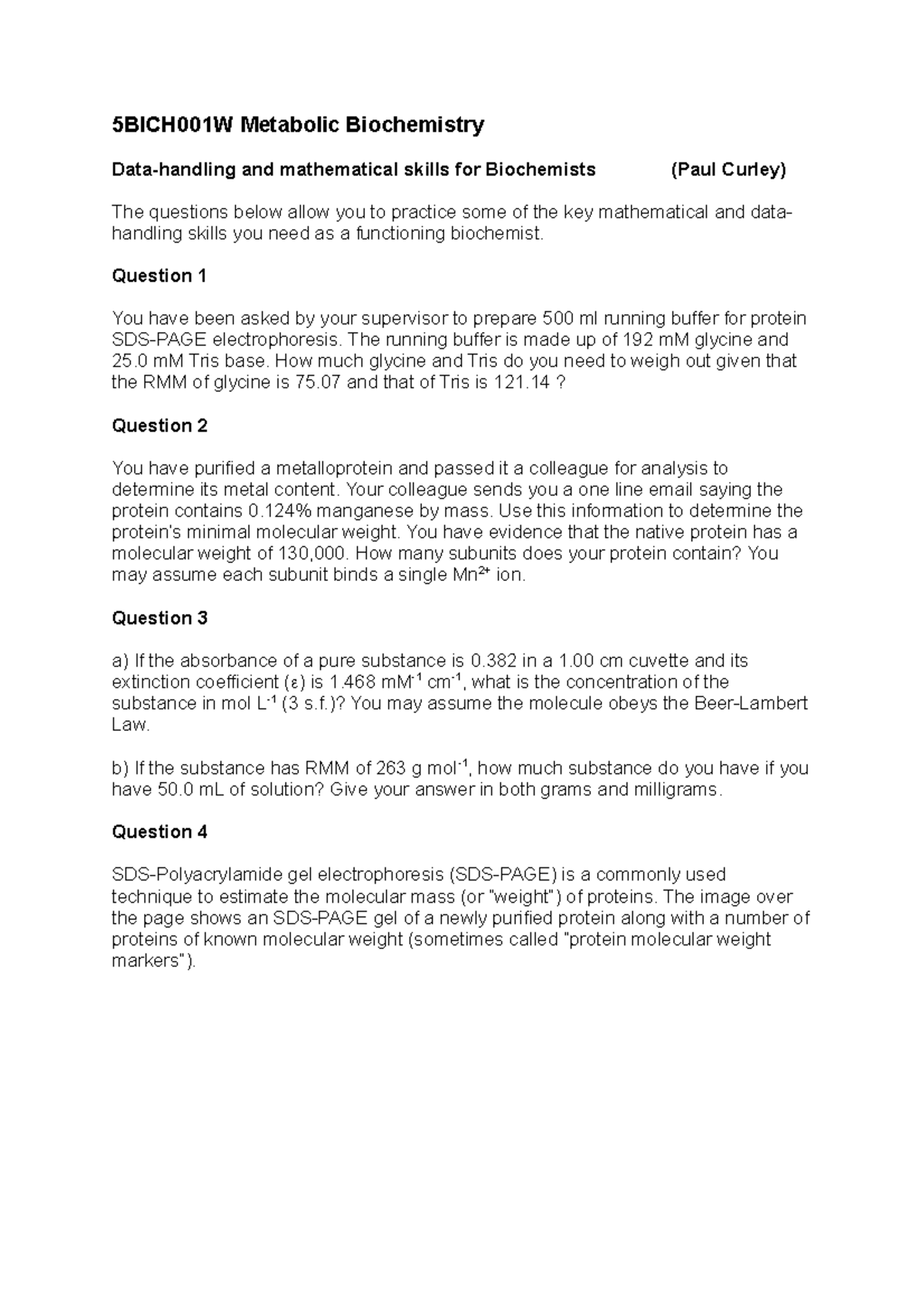 5BICH001W Mathematics for Biochemists Tutorial 2022 23 - 5BICH001W ...