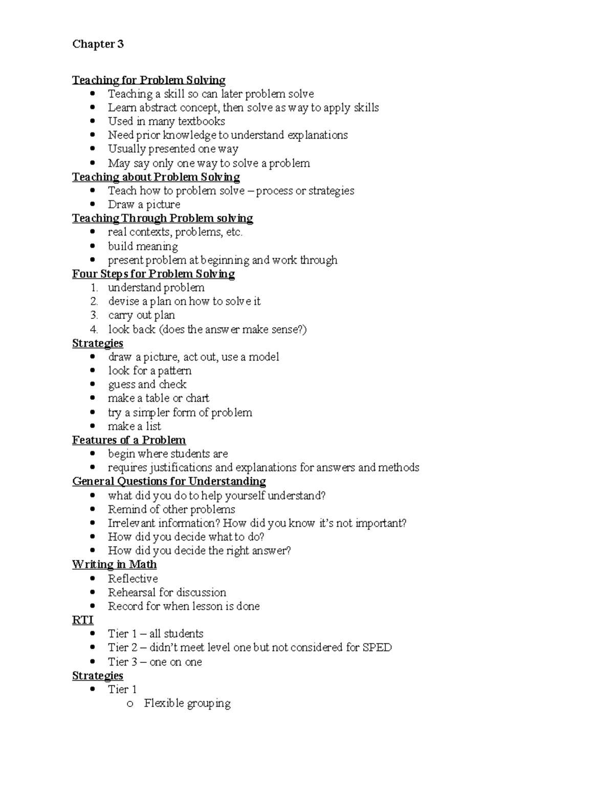 Chapter 3 - notes - Chapter 3 Teaching for Problem Solving Teaching a ...