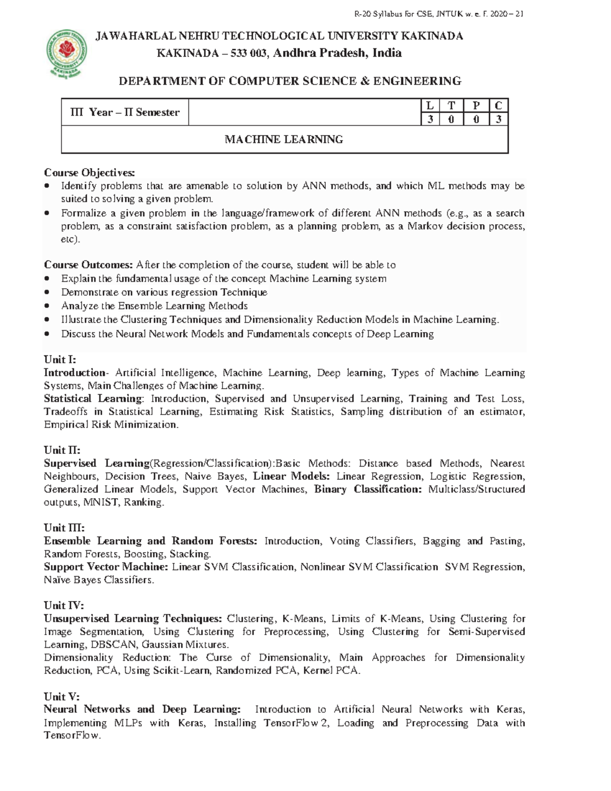 Syllabus - Summary Computer science and engineering - JAWAHARLAL NEHRU ...