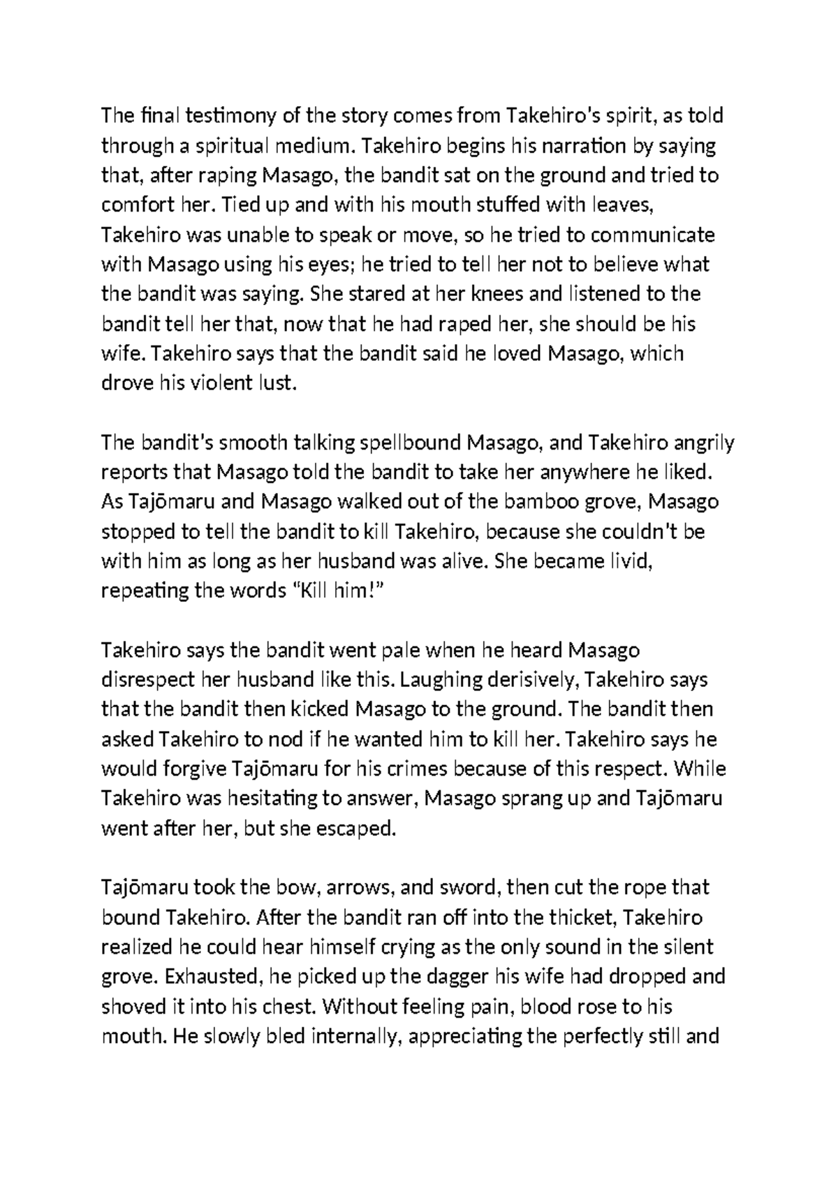 In a grove - 6 th sem modern world literature - The final testimony of ...