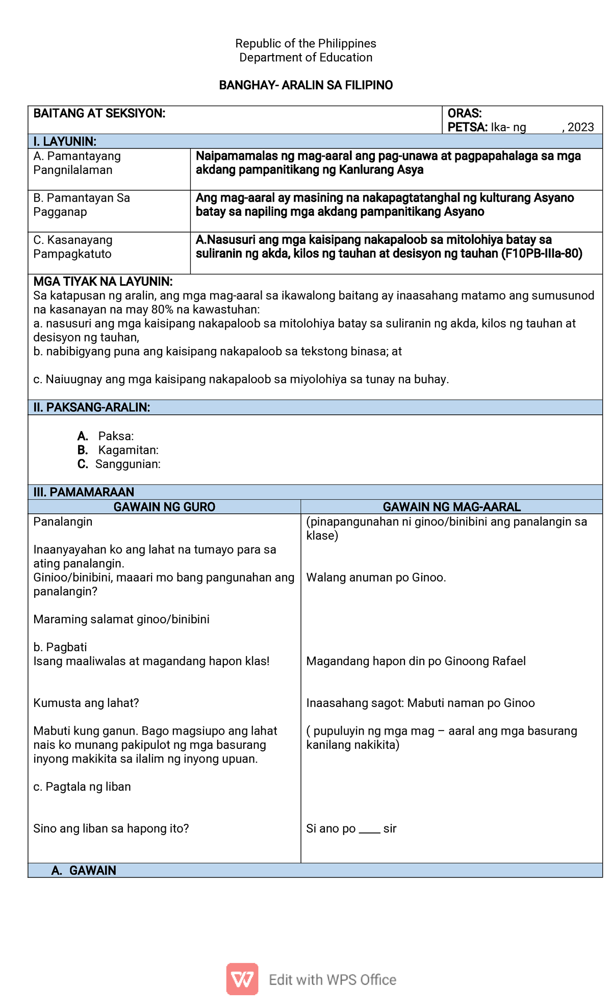 Lesson PLAN G10 - Republic of the Philippines Department of Education ...