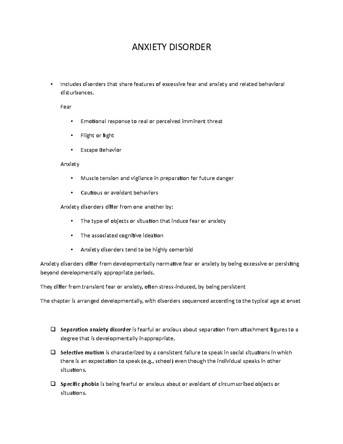 Anxiety Disorder - ANXIETY DISORDER Includes disorders that share ...