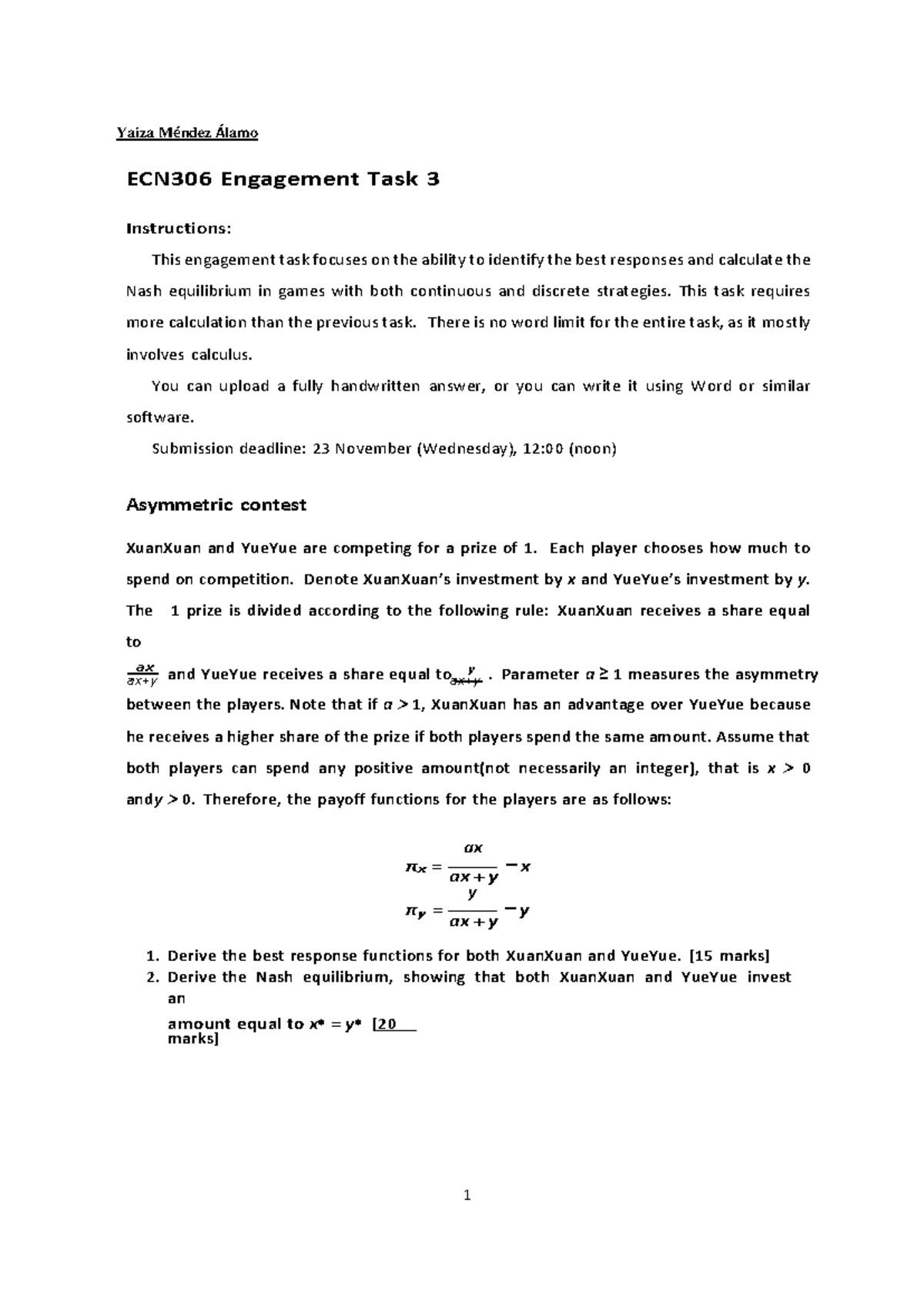 Engagement task 3 - ax+y ax+y Yaiza Méndez Álamo ECN306 Engagement Task ...