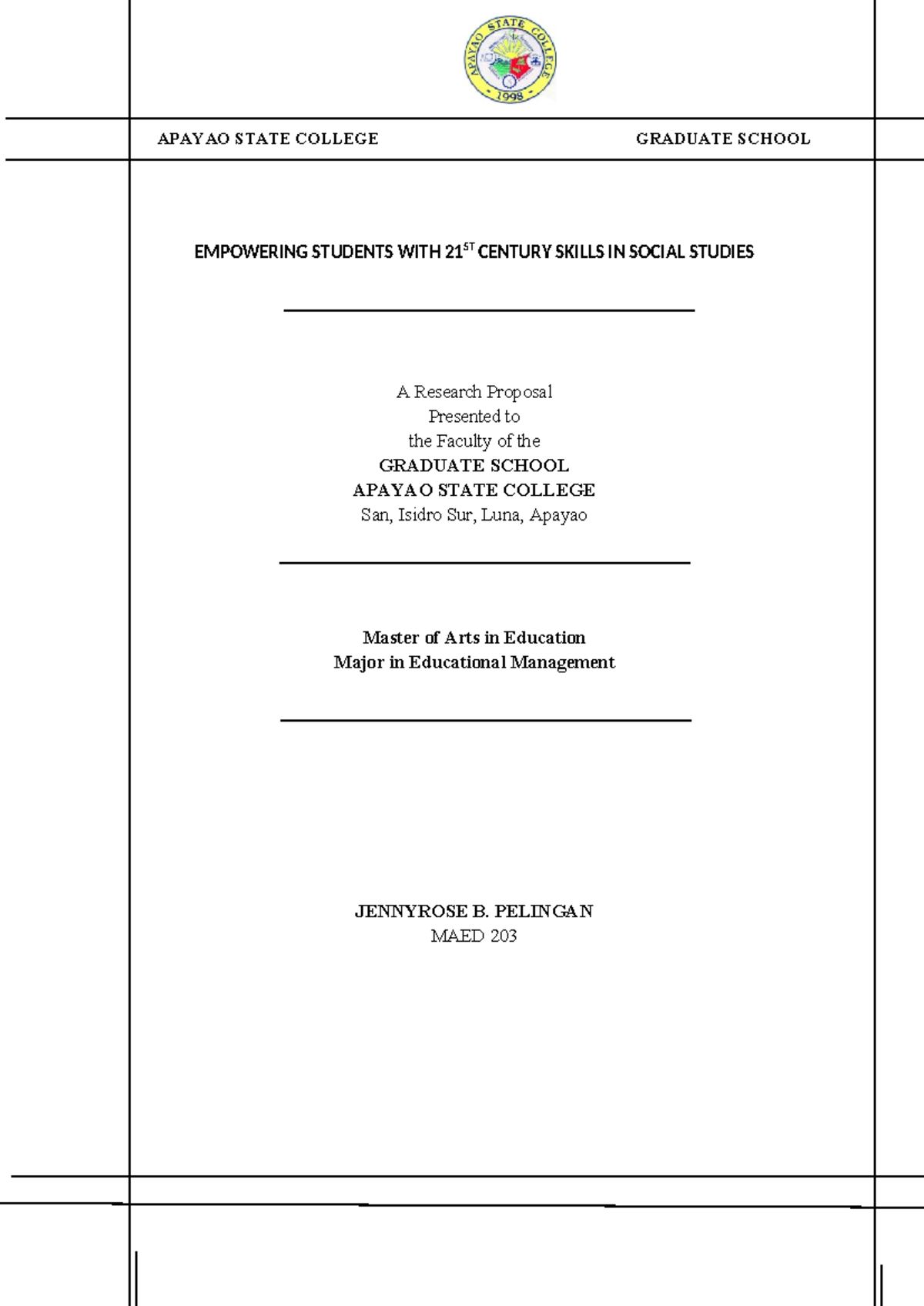 Hardcopy of research proposal - EMPOWERING STUDENTS WITH 21ST CENTURY ...