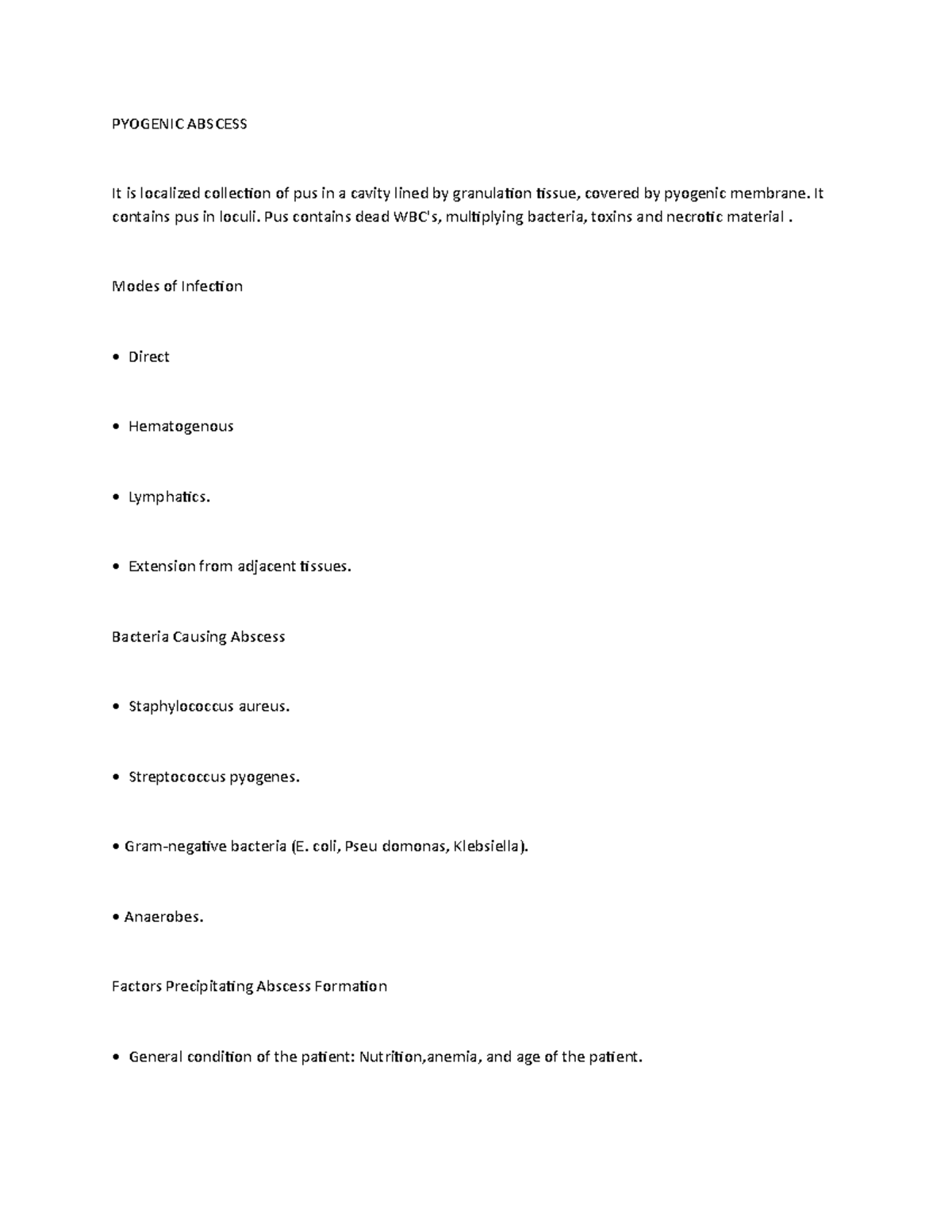 Pyogenic Abscess - Lecture notes 1 and 2 - PYOGENIC ABSCESS It is ...