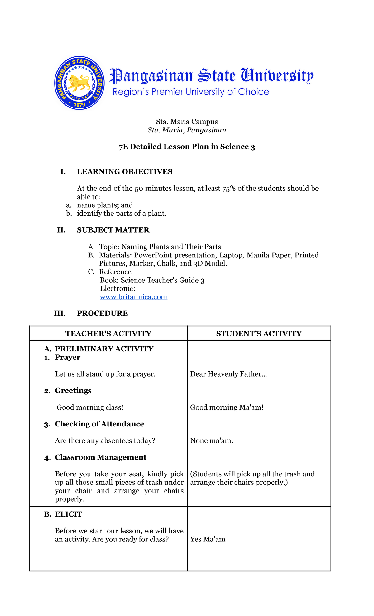 7E Detailed Lesson PLAN IN Science 3 - Sta. Maria Campus Sta. Maria ...